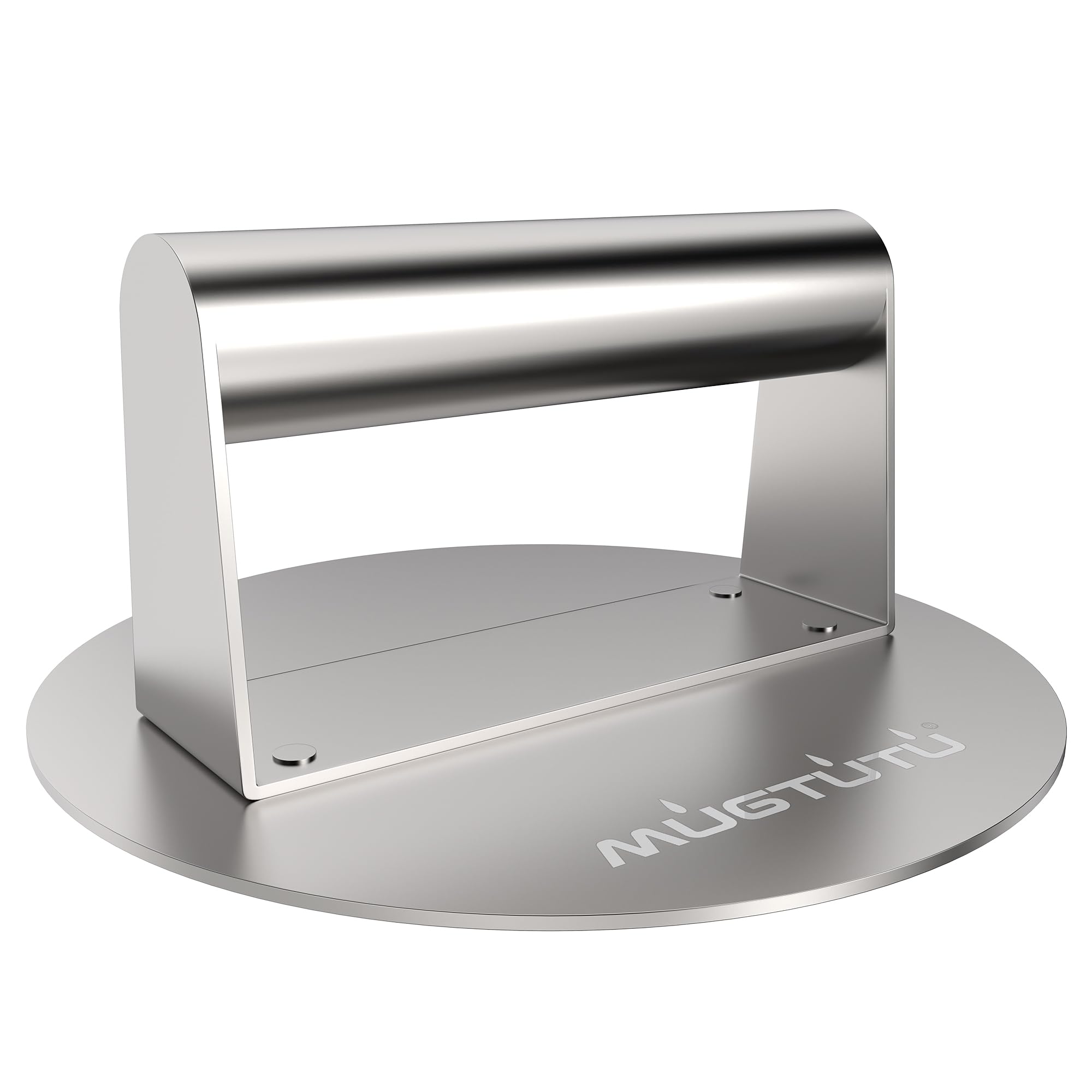 MUGTUTU Stainless Steel Burger Press, 6.3 Inch Smash Burger Press, Non-Stick Smooth Hamburger Press, Bacon Press, Grill Press Perfect for Flat Top Griddle Grill Cooking (6.3IN Flat)