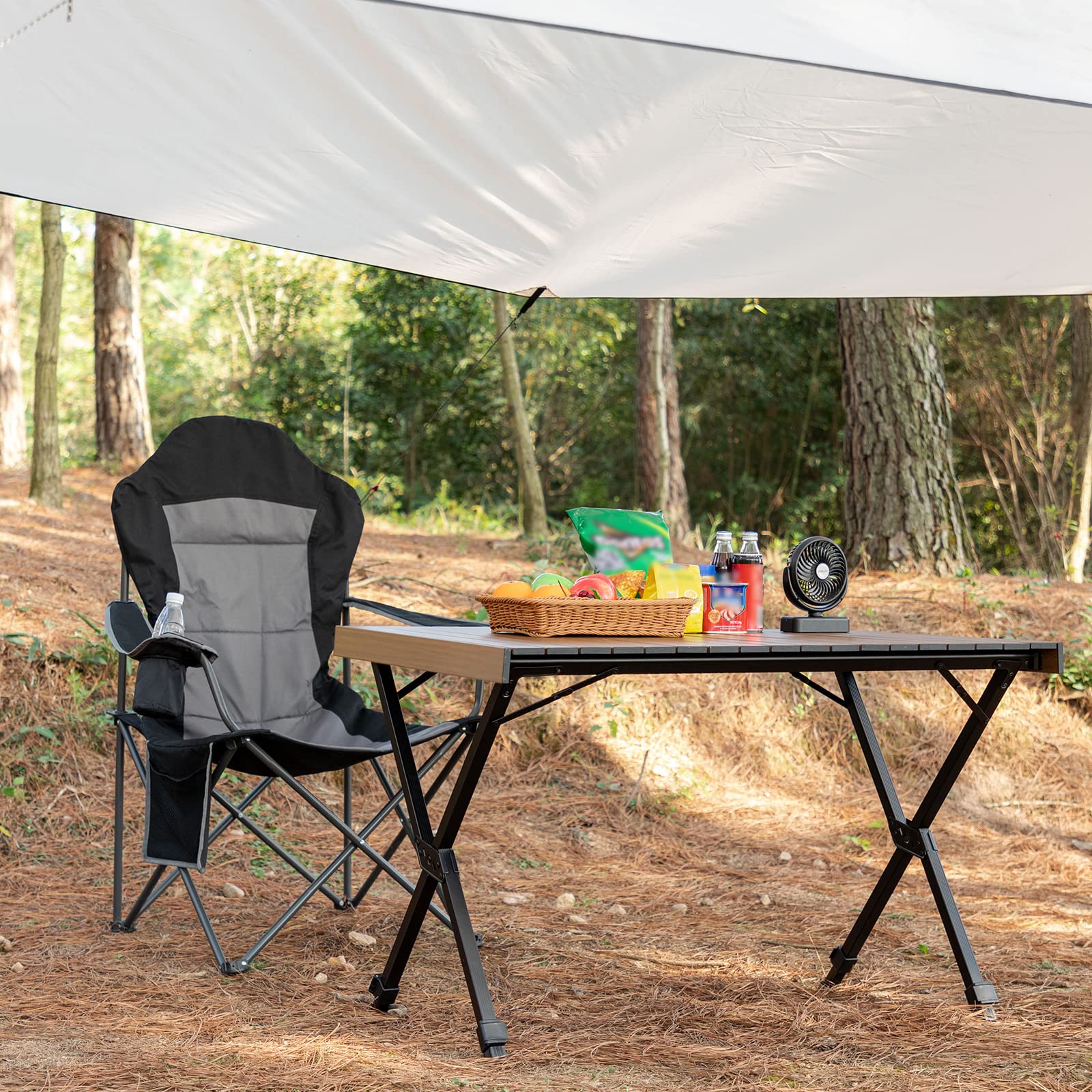 TIMBER RIDGE Folding Camping Table Adjustable Height, 4-6 Person Lightweight Aluminum Roll-up Table for Camping Outdoor Picnic BBQ Backyard Party Support 110lbs