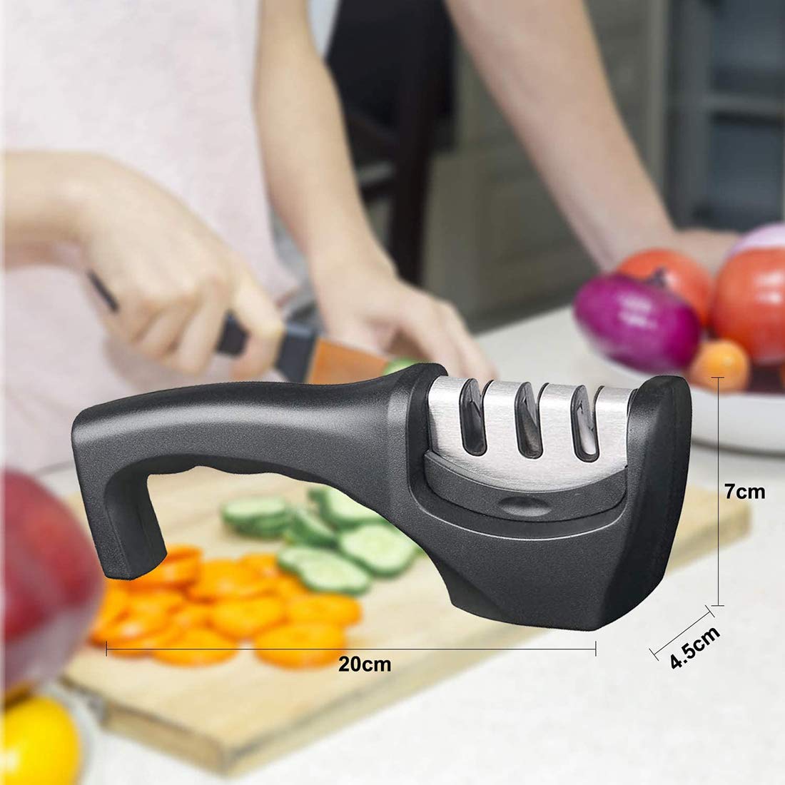 Sharp Knife Sharpener - Professional 3 Stage Manual Sharpener for Sharpening Kitchen Knives - Cerami