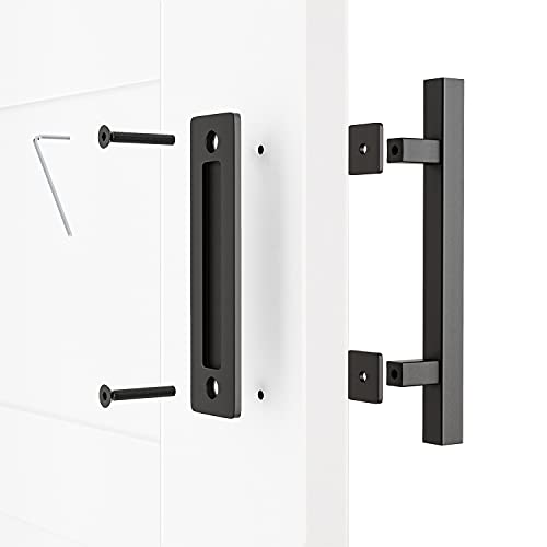 WINSOON Square 12" Sliding Barn Door Handles Pull Black 30in x 84 in Sliding Barn Door