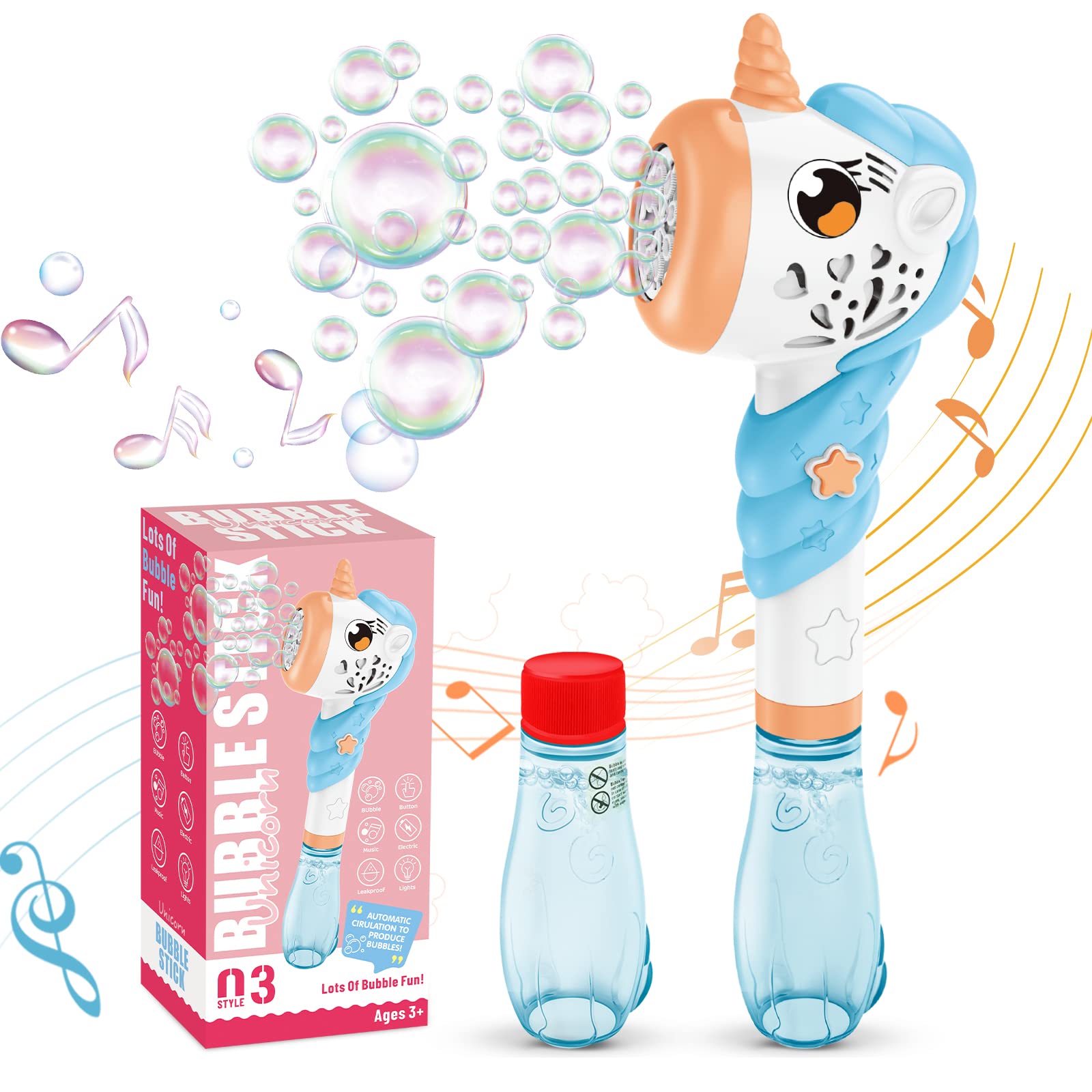 OUYOFI Automatic Bubble Wand for Kids,Chicks Bubble Machine for Toddler,Outdoor Bubble Toy for Age 3-5,Battery Operated Bubble Wand with LED Light & Music