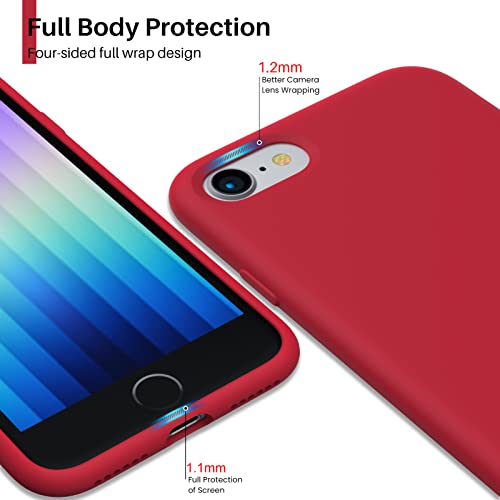 ORNARTO Compatible with iPhone SE 2022/2020/7/8 Case, Slim Liquid Silicone Full Covered Soft Gel Rubber Case Cover for iPhone 7/8/SE 4.7 inch-Red