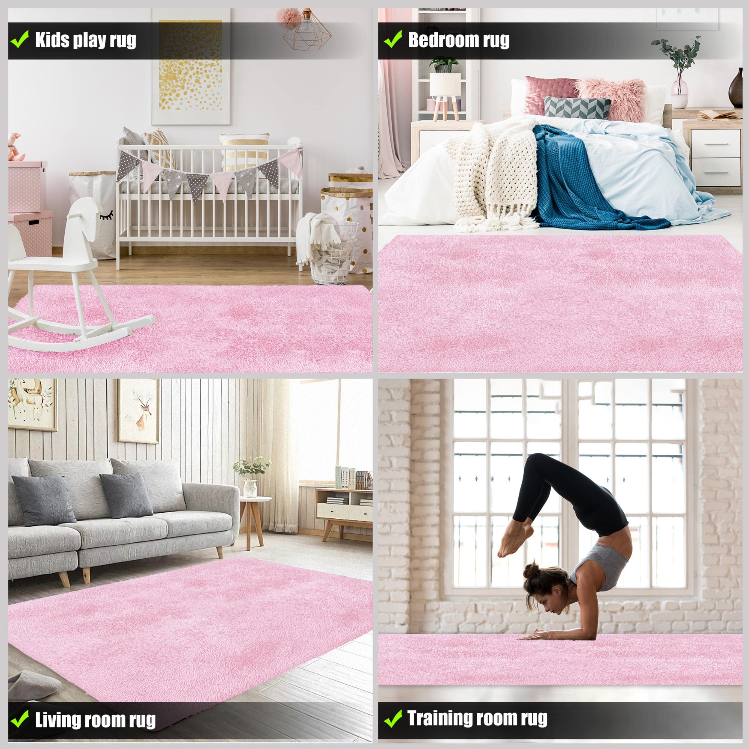 RUG BRANCH Super Soft Plain Plush Shag Pink Indoor Area Rug for Living Room, Bedroom, Dining Room, and Kitchen - 4' x 6' (4' X 5'3")