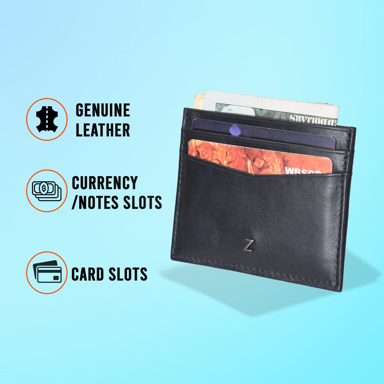 Zinda Genuine Leathers Card Holder Slim Wallet RFID Protection Unisex (Nero)
