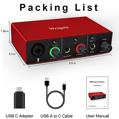 USB Audio Interface Solo(24Bit/192kHz)+48V Phantom Power for Computer Recording Podcasting and Streaming Plug and Play Noise-Free Wrugste XLR Audio Interface for Content Creators Musicians and More.