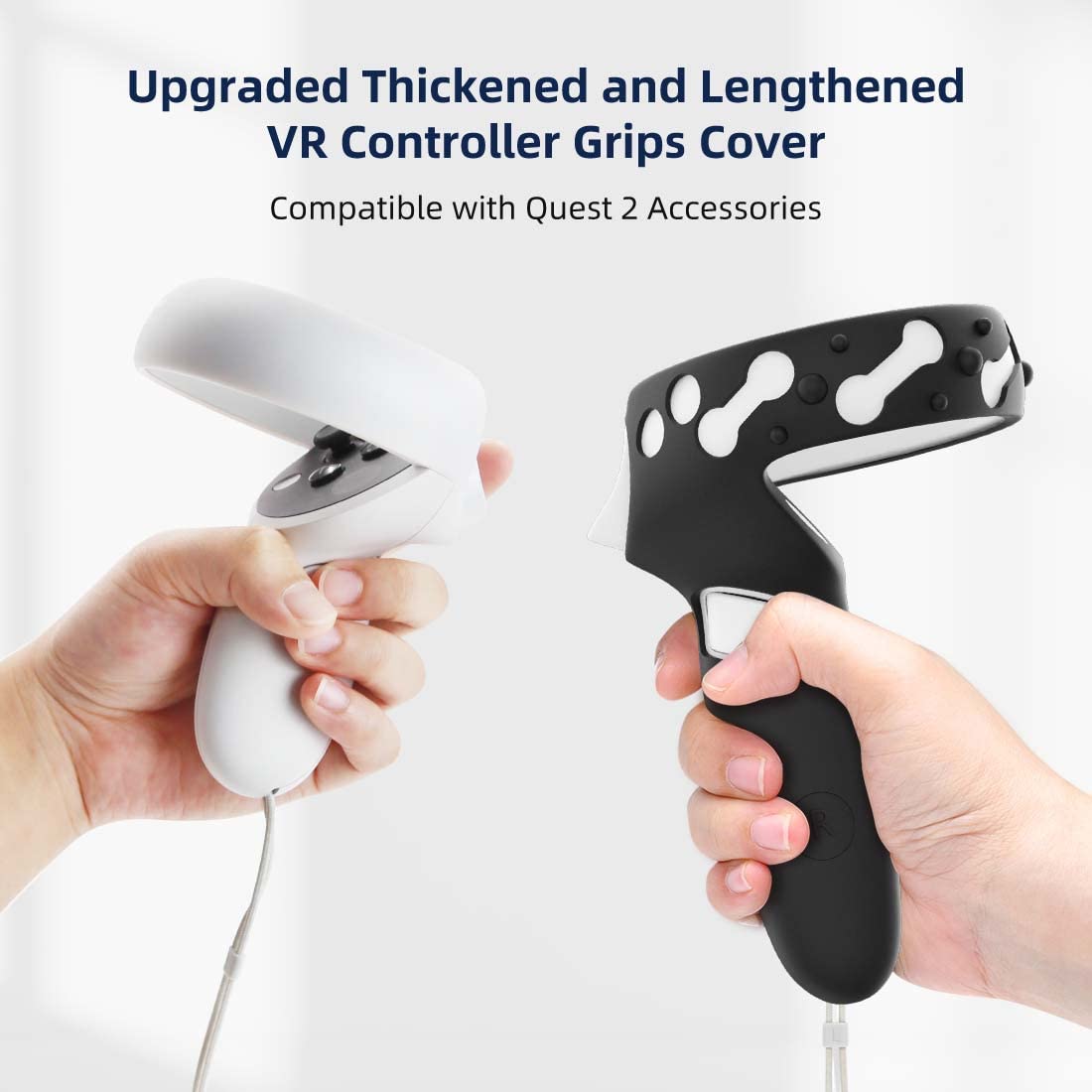 Upgraded Controller Grips Compatible with Oculus Quest 2 Accessories, Extended Controller Grips Cover for Quest 2 Accessories Crash/Fall Protector with Battery Opening Adjustable Knuckle Velcro Straps