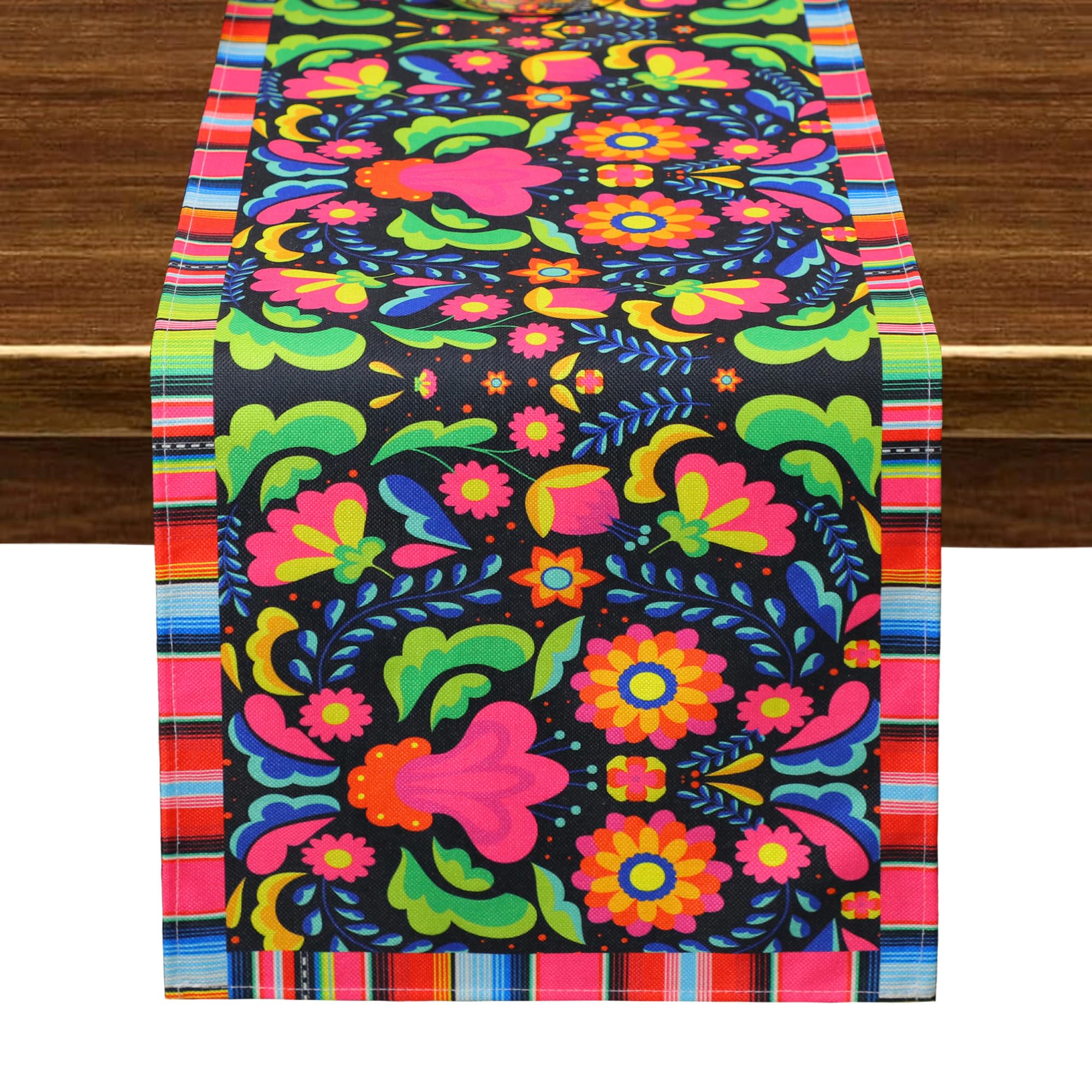 Snowkingdom Mexican Fiesta Table Runner, Mode Floral Dia De Los Muertos Décor Day of The Dead Altar Decoration for Holiday Home Party (13" x 72")