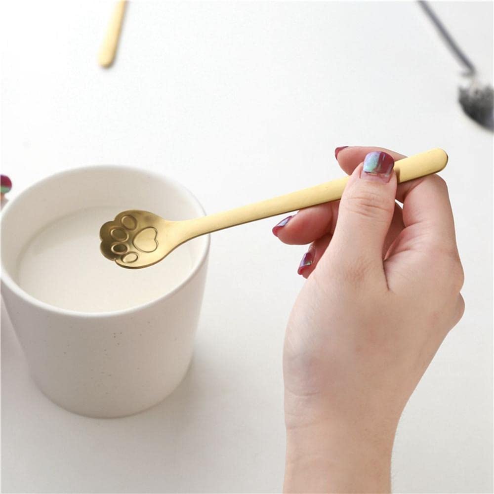 Stainless Steel Coffee Spoons, Cat Paw Teaspoons Hollow Stirring Spoons, Mixing Spoons Dessert Spoons Kitchen Accessories(Hollow Cat Paw,silver)