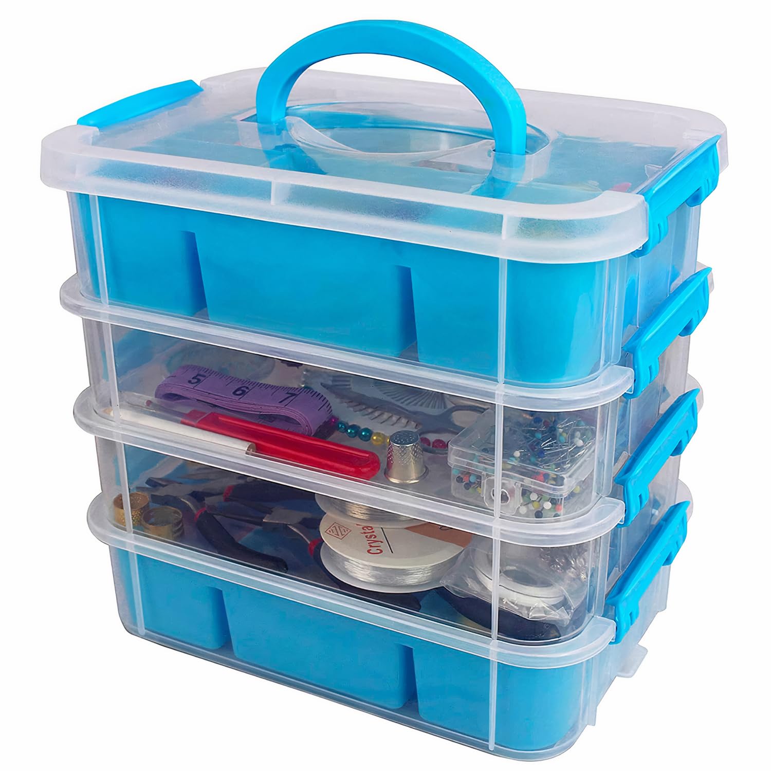 Multi-Compartment Stackable Craft Storage Organizer Box with Dividers - Plastic Hobby Art Organizer Storage Containers, Beads, Sewing Supplies, and Jewelry Making - Craft Organizers Container (Blue)