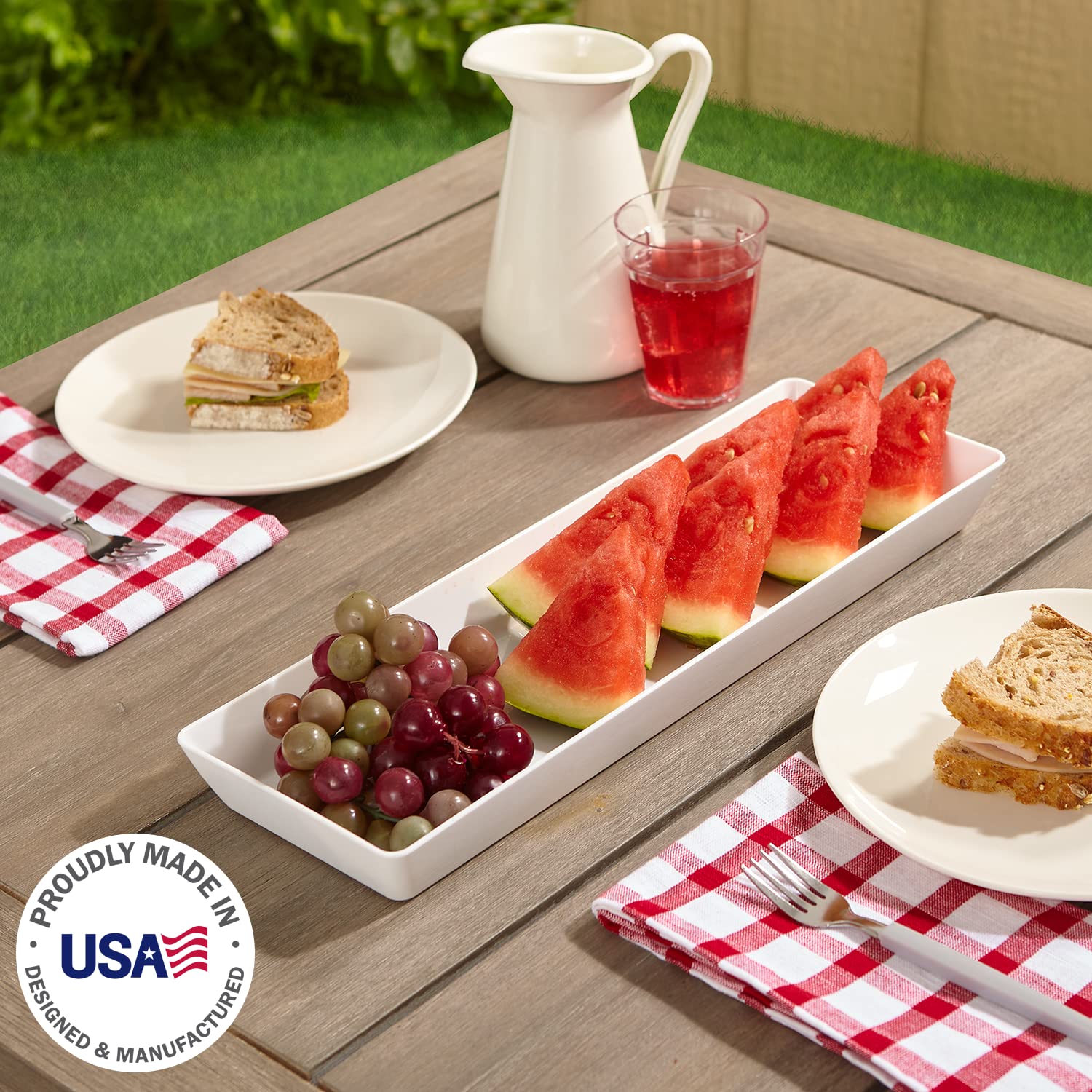 US Acrylic Avant White Plastic Serving Trays (Set of 4) 15β x 5β | Narrow Reusable Rectangular Party Platters | Serve Appetizers, Fruit, Veggies, & Desserts | BPA-Free & Made in USA