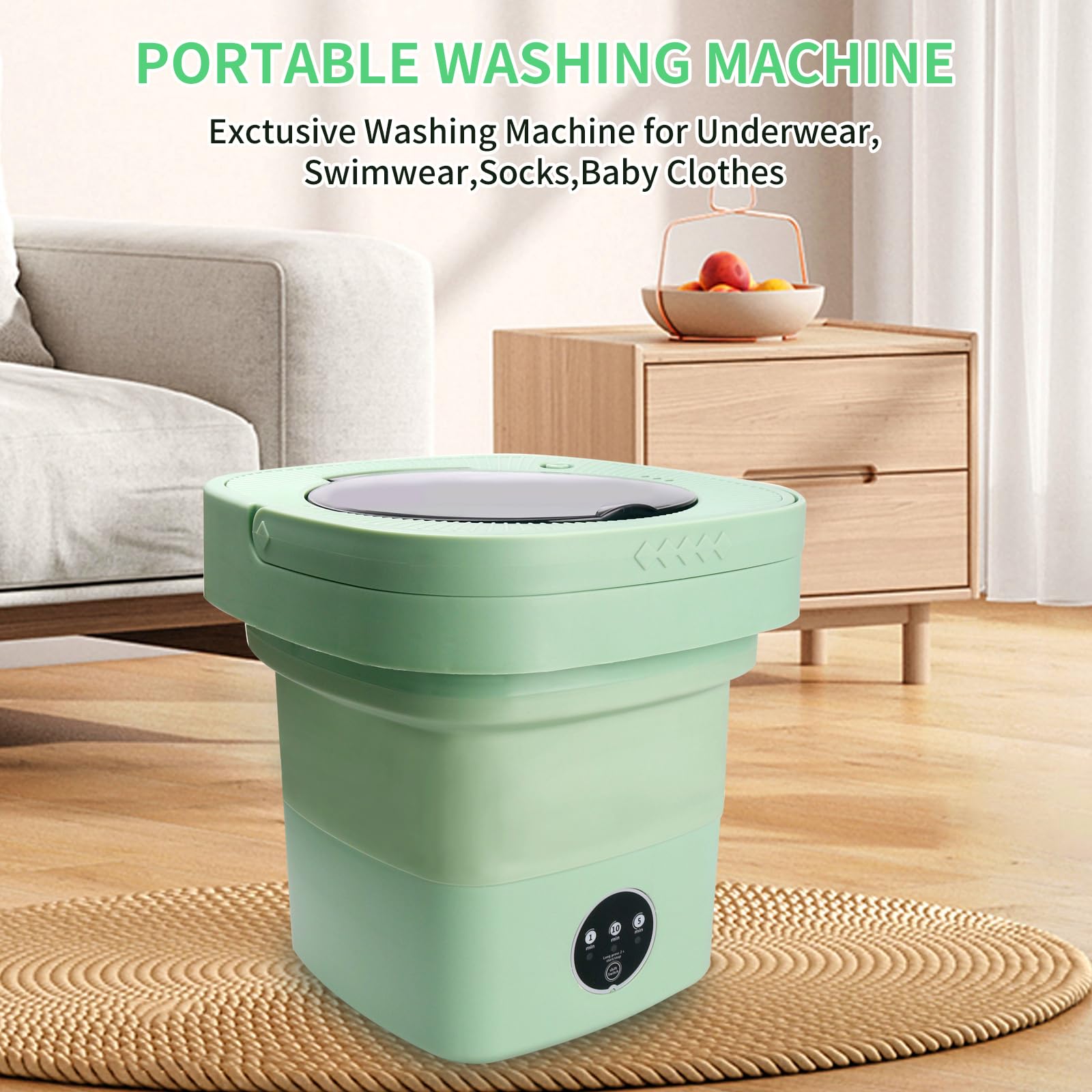 Portable Washing Machine, Foldable Mini Washing Machine, Small Washing Machine for Underwear, Baby Clothes, or Small Items, Suitable for Apartments, Dormitories, Camping, Travel (Green)