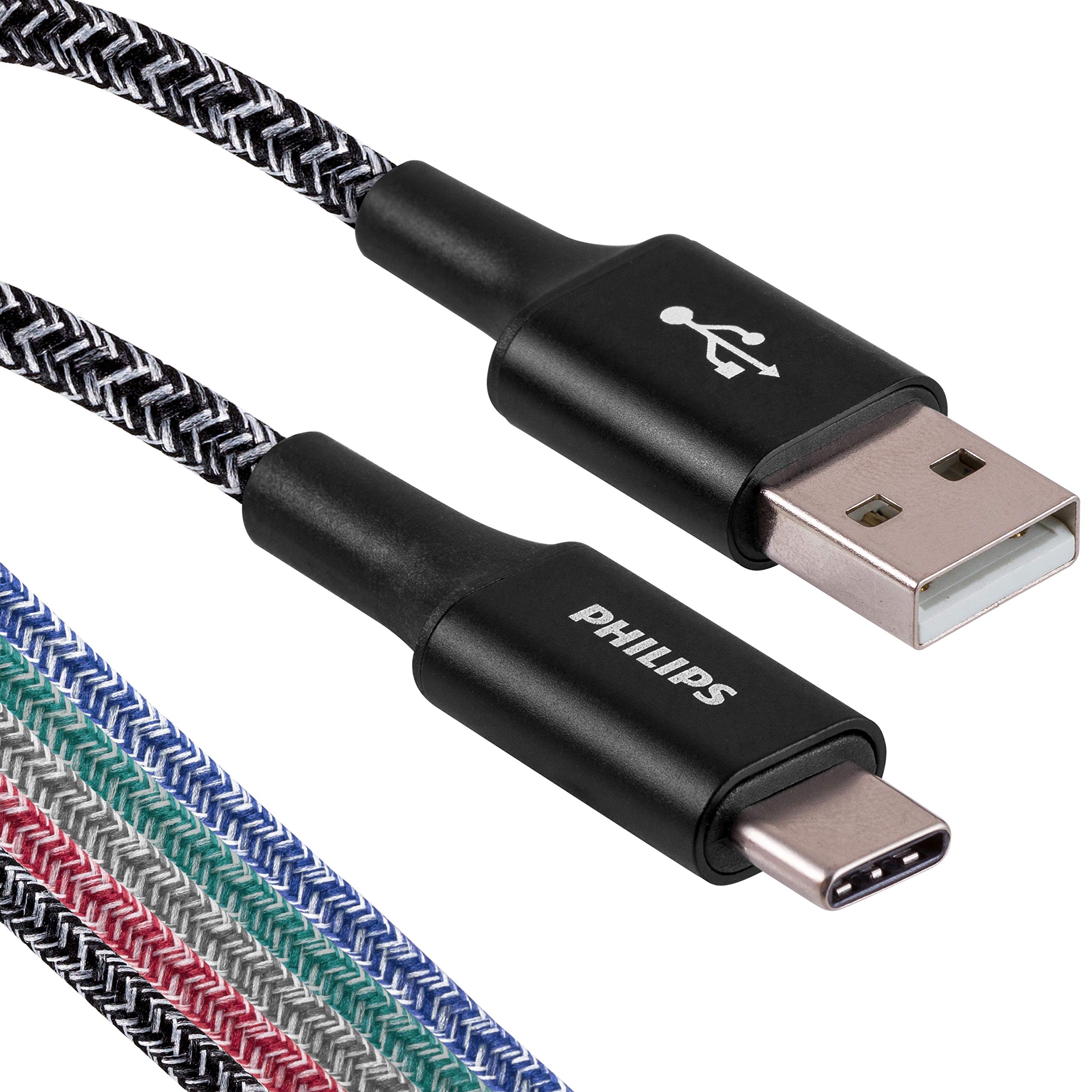 PHILIPS 3 Ft. USB Type C Cable, USB-A to USB-C Black Durable Braided Fast Charging Cable, for iPhone 15/Pro/Max, iPad, MacBook, Samsung Galaxy S23/S22/Ultra, Google Pixel, DLC5203BA/37