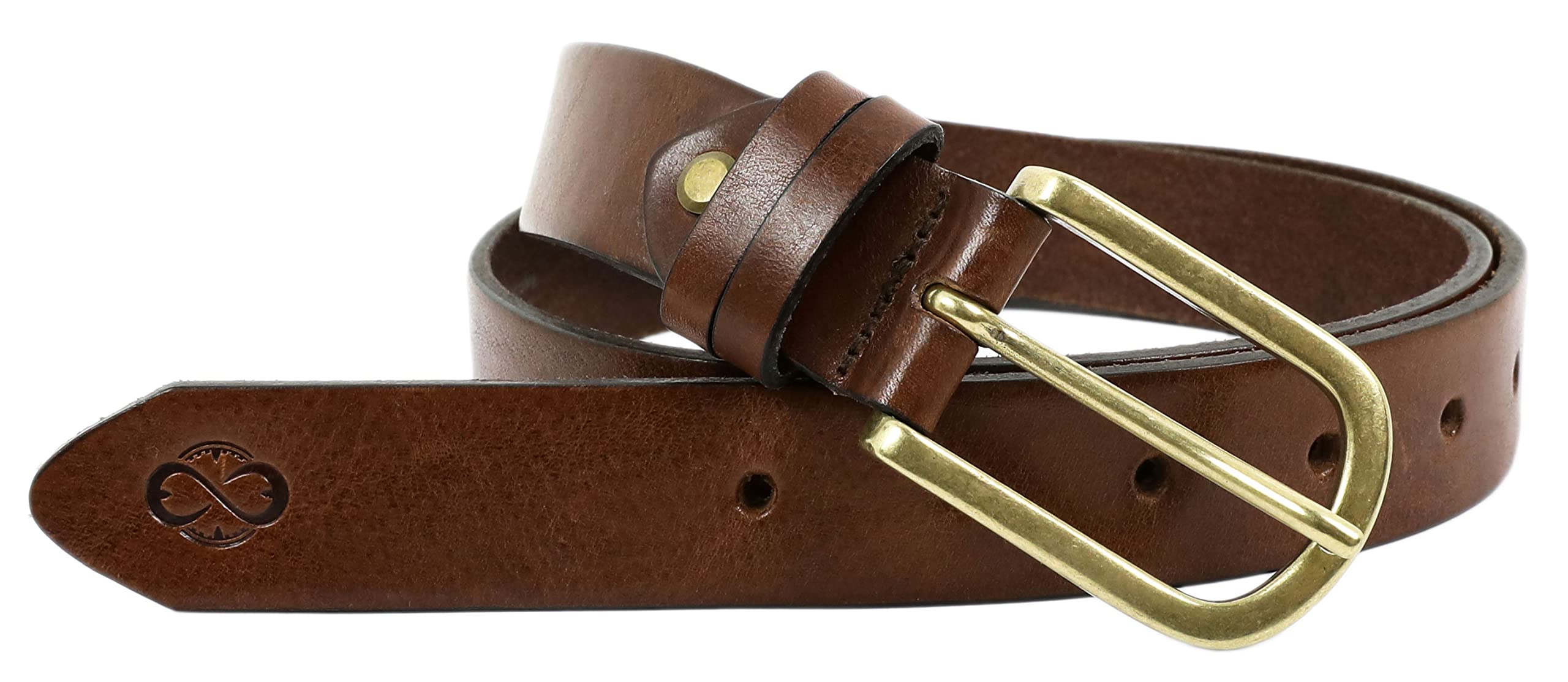 Time Resistance Full Grain Leather Belt for Men and Women, 100% Real Solid Leather Handmade Belt for Jeans and Work Business (L, Brown)