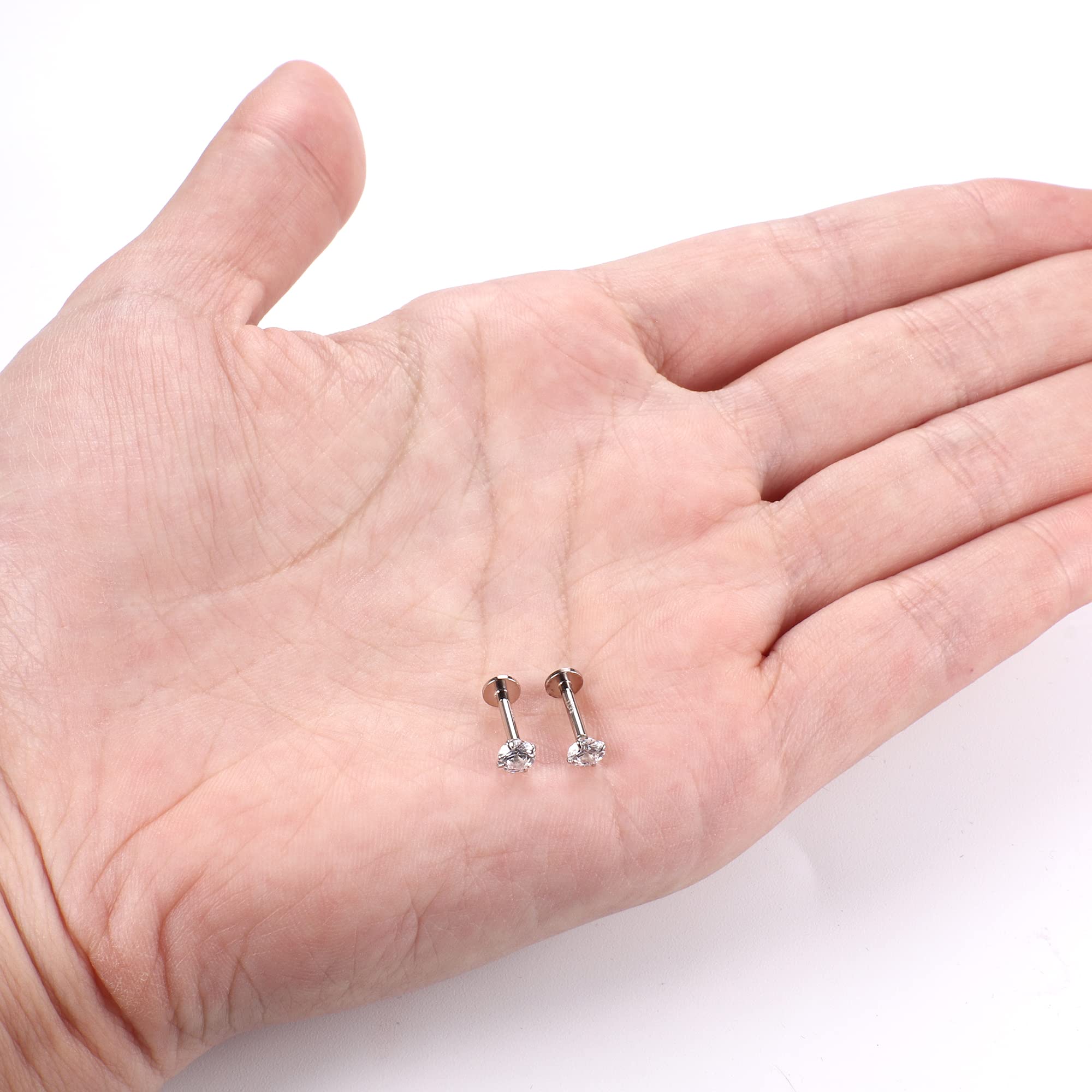 VALDEAS Sterling Silver 16g Tragus Piercing Jewelry Medusa Helix Cartilage Labret Monroe Stud Earrings Internally Threaded Ball CZ Top for Women Men 2-3pcs(4mmCZ)