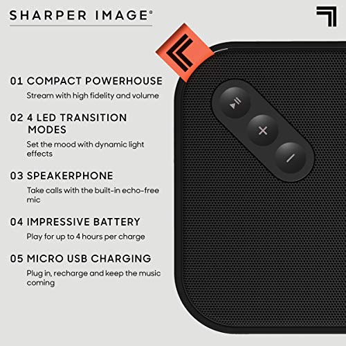 Sharper Image Mini Color Changing Speaker, Sync to Smartphone or Tablet with Bluetooth, Impressive Sound Quality, Stream 4 Hours per Charge, Rechargeable, LED, Speakerphone