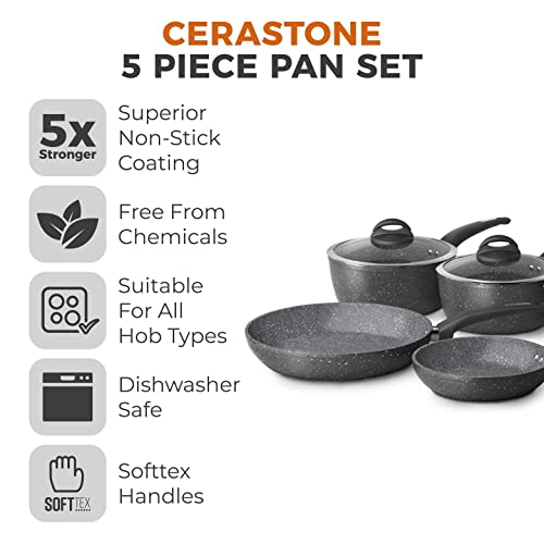 Tower Cerastone Forged Aluminium Pan Set with Easy Clean Non-Stick Ceramic Coating, 5 Piece, Graphite