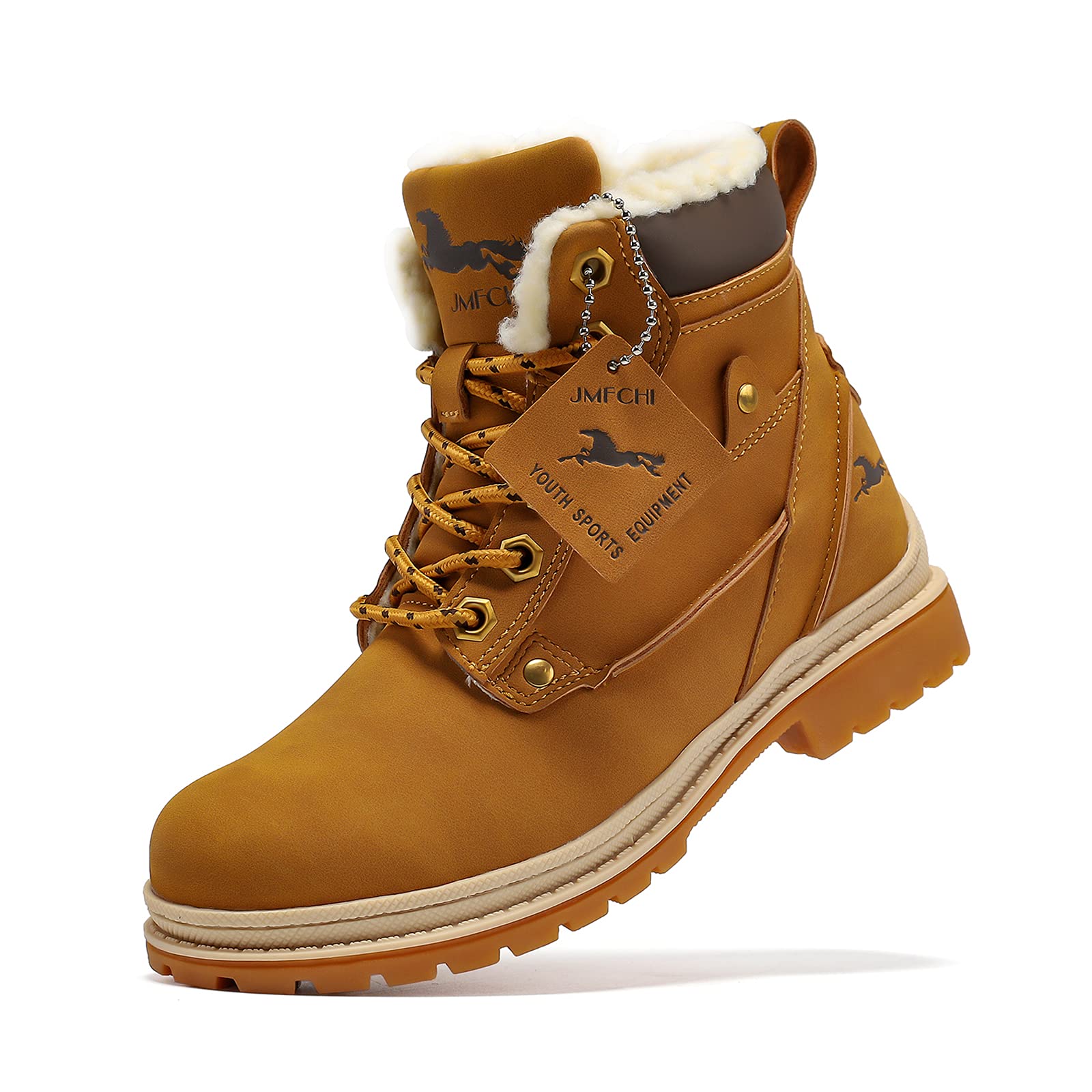 VITIKE Boys Snow Boots Kids Winter Warm Boots Girls Faux Fur Hiking Boots Cold Weather Outdoor shoes for Toddler/Little Kid/Big Kid Yellow Size 6.5