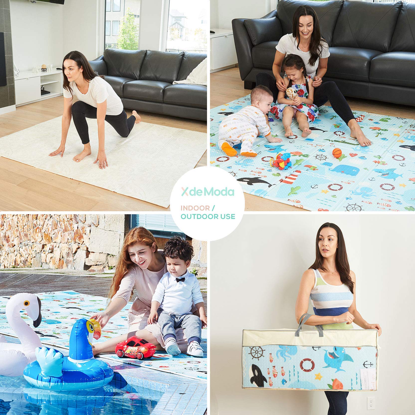 Reversible Baby Play Mat & Exercise Mat - Fun & Stylish Foam Floor Playmat for Kids and Infants. Elegant Room Decor Transforms into Large Fun Activity Gym Mat (Llama)
