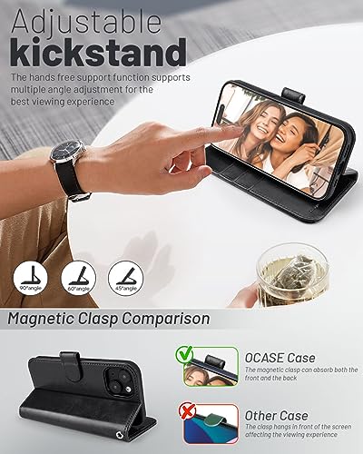 OCASE Compatible with iPhone 15 Wallet Case, PU Leather Flip Folio Case with Card Holders RFID Blocking Kickstand [Shockproof TPU Inner Shell] Phone Cover 6.1 Inch 2023, Black