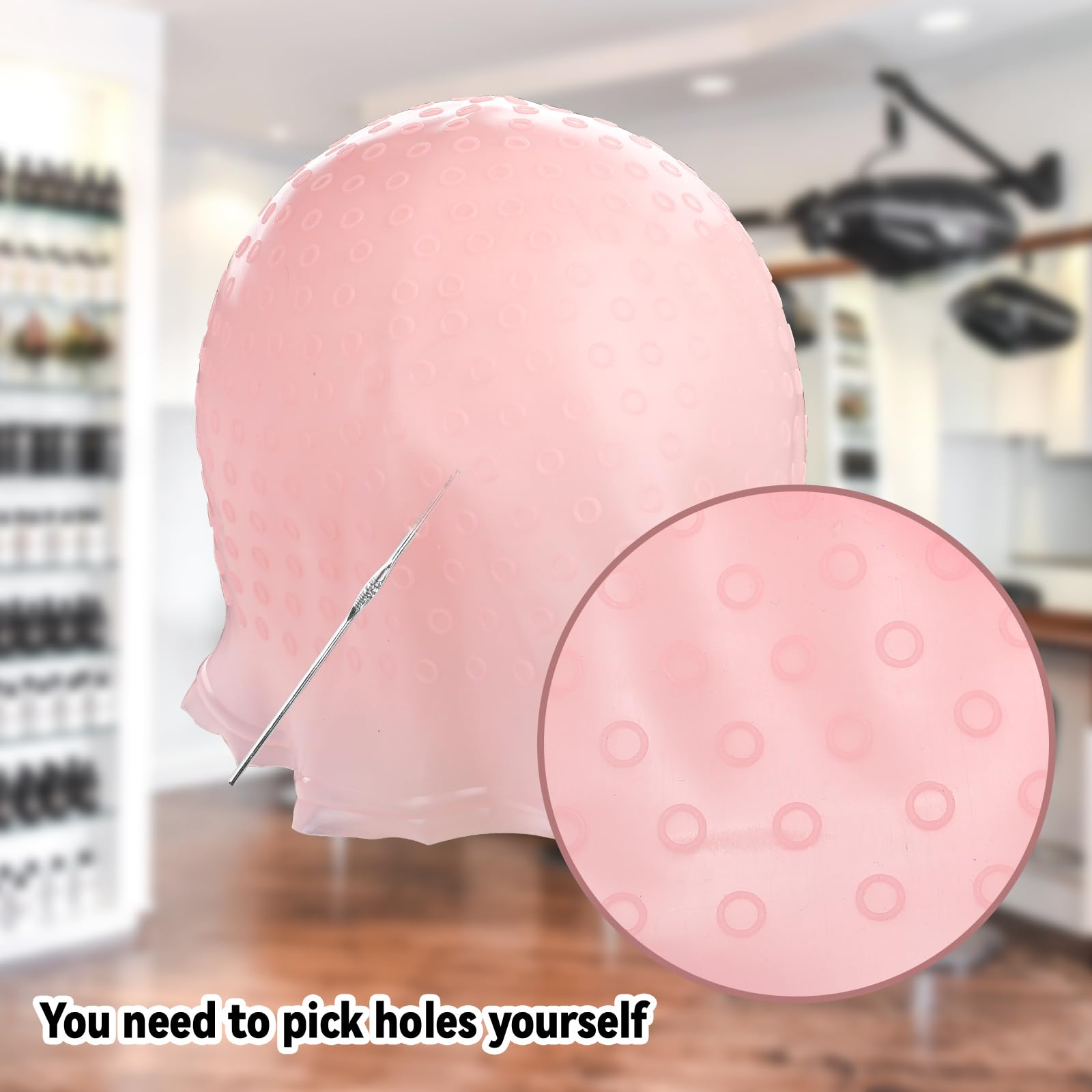 Silicone Reusable Highlight Cap Kit for Dying Hair Headgear with Pins for Salon Hair Bleaching Kit Hairdressing and Coloring Tools(Pink)