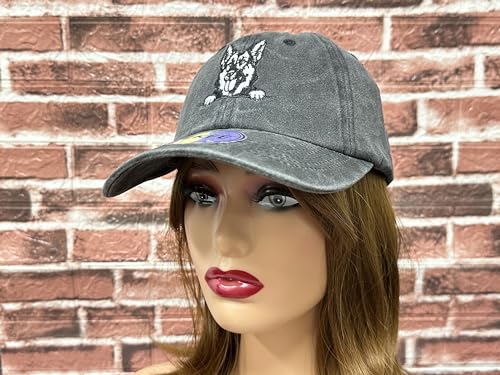 ZKFE Dog Lover Gifts, Embroidered German Shepherd Hat for Men Women, Washed Black Baseball Cap, Cotton Adjustable Dad Hat
