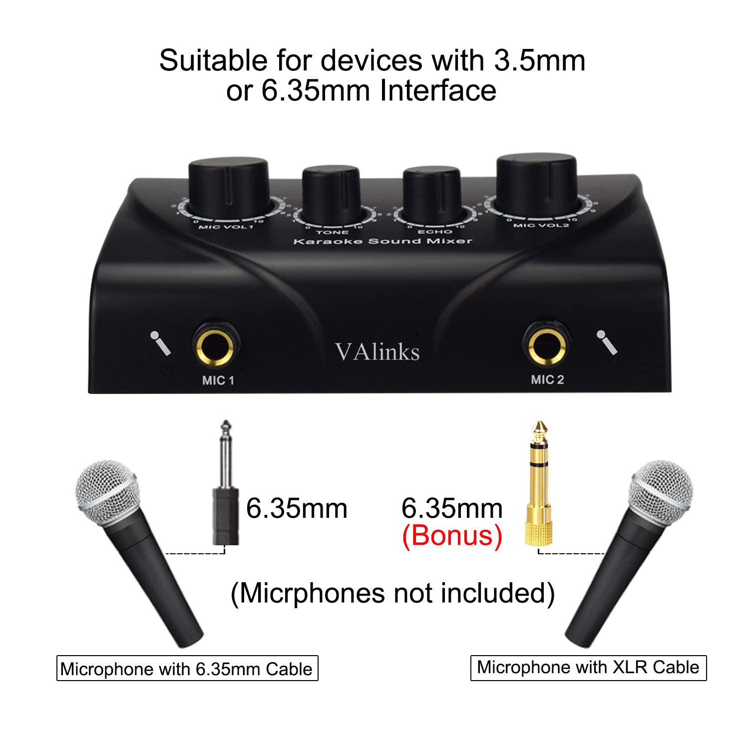 Portable Karaoke Mixer,Professional Digital Audio Sound Karaoke Machine Echo Mixer System for Family Party Entertainment, 2 Mic Inputs for TV/PC & Amplifier
