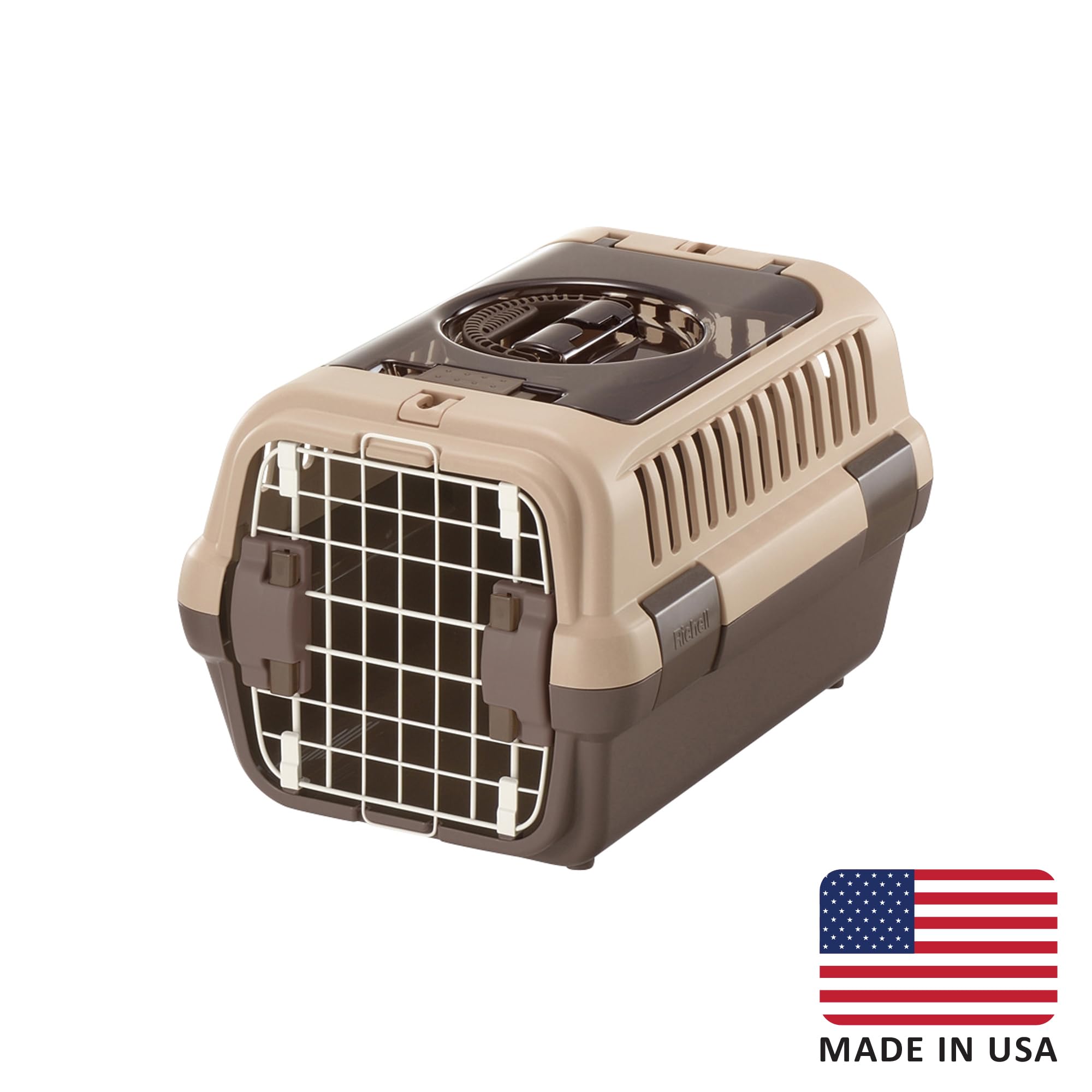 Richell: Double Door Carrier: Small Brown - Pet Transporter, Small Cats & Dogs Up to 11lbs, Attach to Car Seat Belts, Clear Top Door, Front Entry Gate