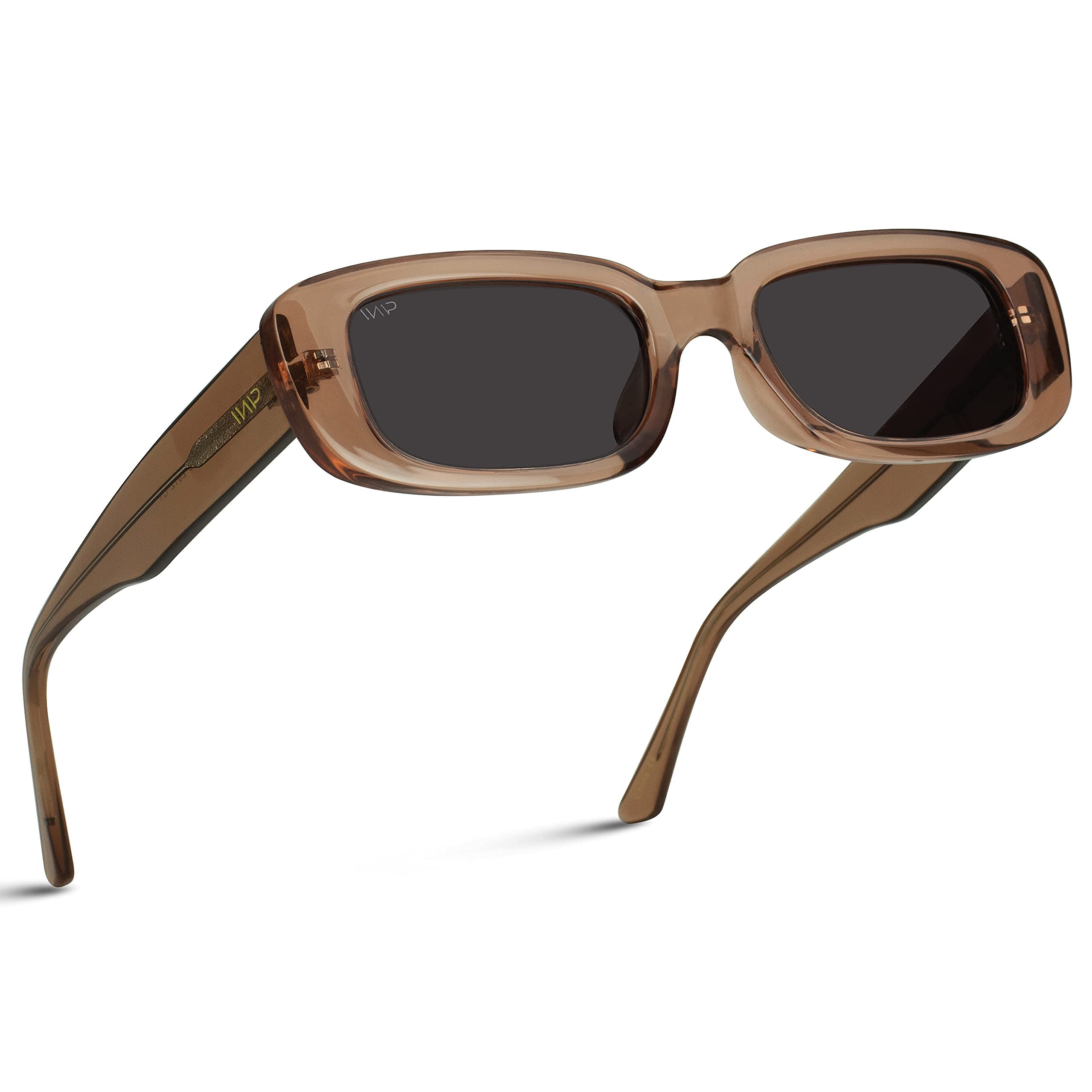 WearMe Pro - Trendy Polarized Rectangular Sunglasses (Crystal Brown Frame/Warm Grey Lens)