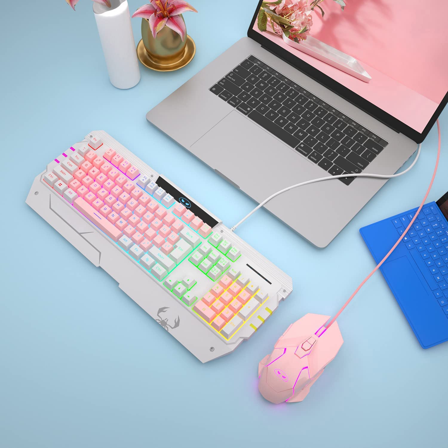 RGB Gaming Keyboard and Mouse Set (US Layout) Rainbow LED RGB Backlit Wired Keyboard for Xbox one PC Mac PS4 Laptop