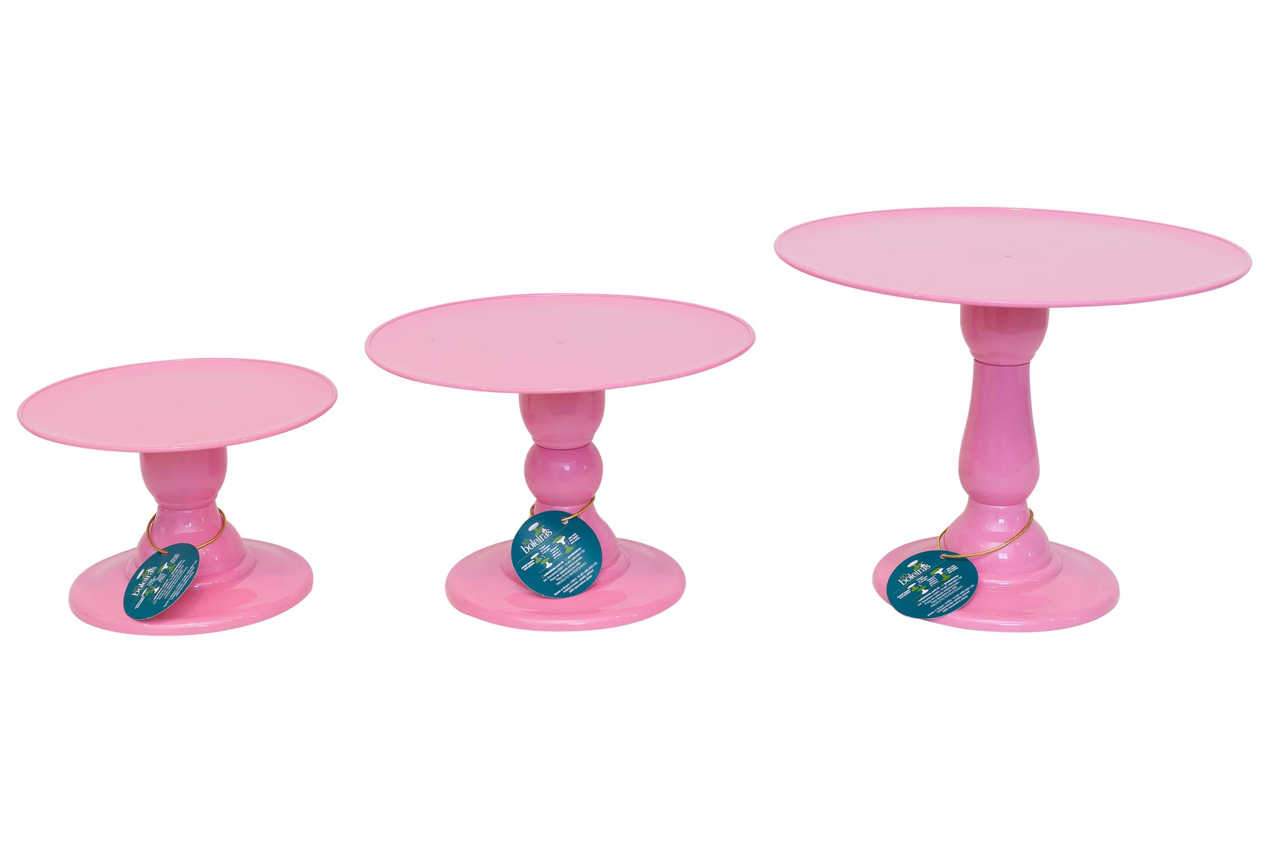 So BOLEIRAS ABS Plastic Colorful Set of 3 Cake Stands (Pink), Easy to use Concept for a More Creative Production for Party, Wedding, Small 9Inchx5Inch, Medium 11Inchx7Inch, Large 12,5Inchx10Inch
