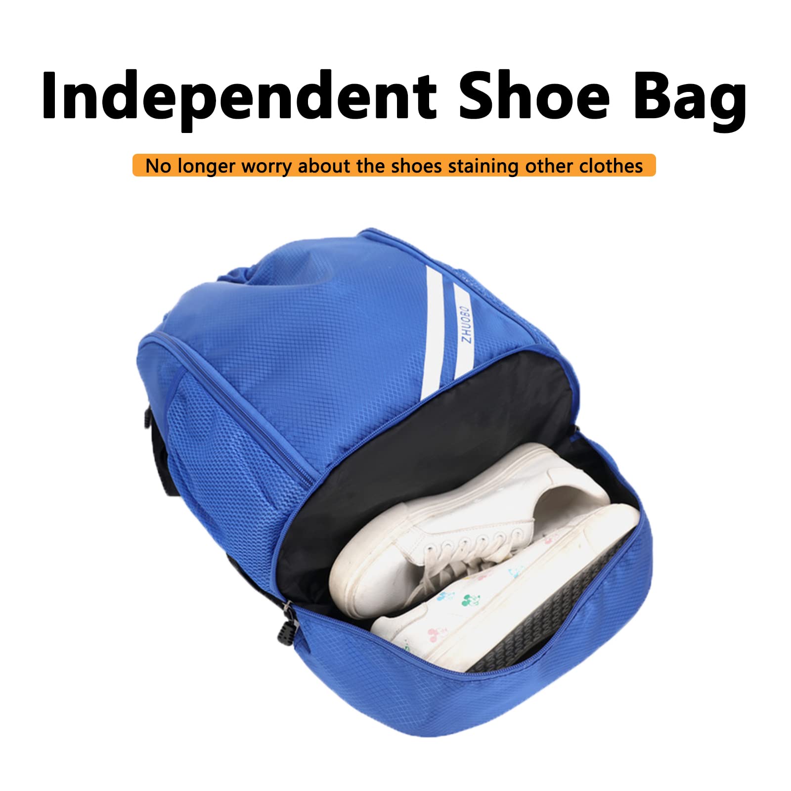 MUNTICO Waterproof Drawstring Backpack Sports Backpacks With Shoe Compartment Large Gym Drawstring Bags for Men Women (Blue)