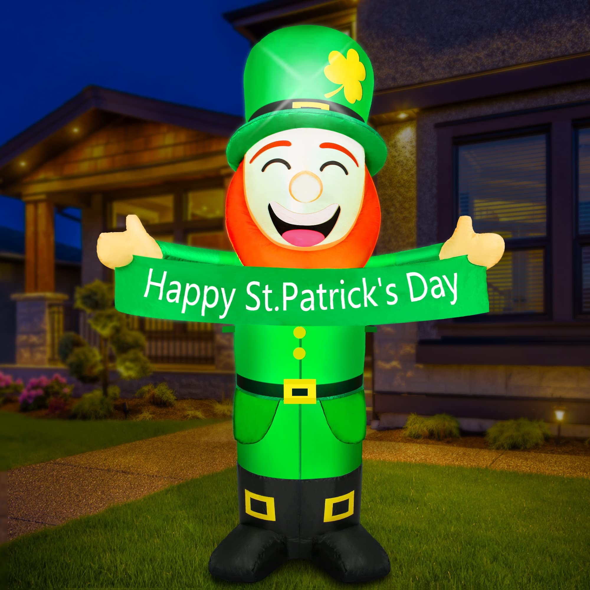 zukakii 6FT St Patricks Day Inflatable Decoration with LED Lights for Outdoor, Leprechaun Inflatable Blow Up with Sandbags Stakes Strings for St.Patrick's Day Indoor Outdoor Yard Garden Decor