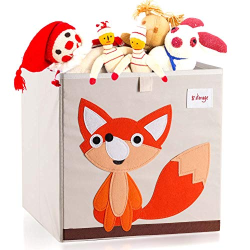 Vmotor Foldable Animal Canvas Storage Toy Box/Bin/Cube/Chest/Basket/Organizer For Kids, 13 inch(Fox)