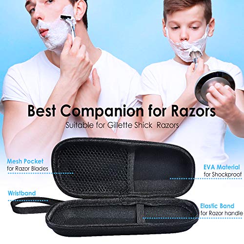 Razor Case - Hard EVA Razor Travel Case Compatible with Men's Razor - Mesh Pocket for Razor Blades [Lightweight Carrying Handle + Durable Zipper] Black