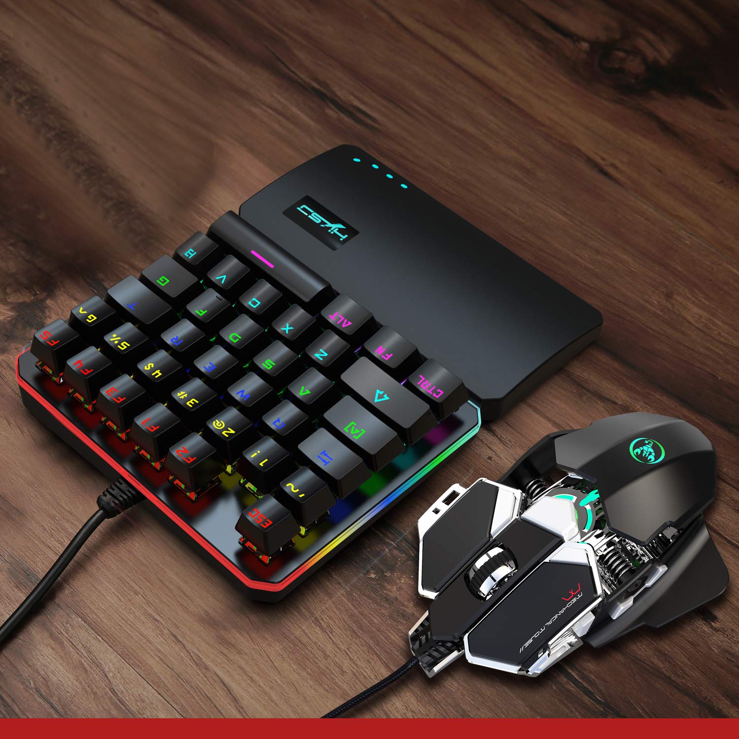 RGB One Handed Mechanical Gaming Keyboard and Programmable Mouse Combo,USB Wired Gaming Keypad and LED Backlit Mouse for LOL/PUBG/Wow/Dota/OW [35 Keys & Blue Switches] (Black)
