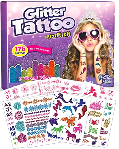 PURPLE LADYBUG Temporary Glitter Tattoo Kit - 175 No Mess Glitter Tattoos for Kids - Birthday Gifts for 7 Year Old Girls, Sleepover Party Supplies for Girls, Girls Birthday Gifts Age 8-10