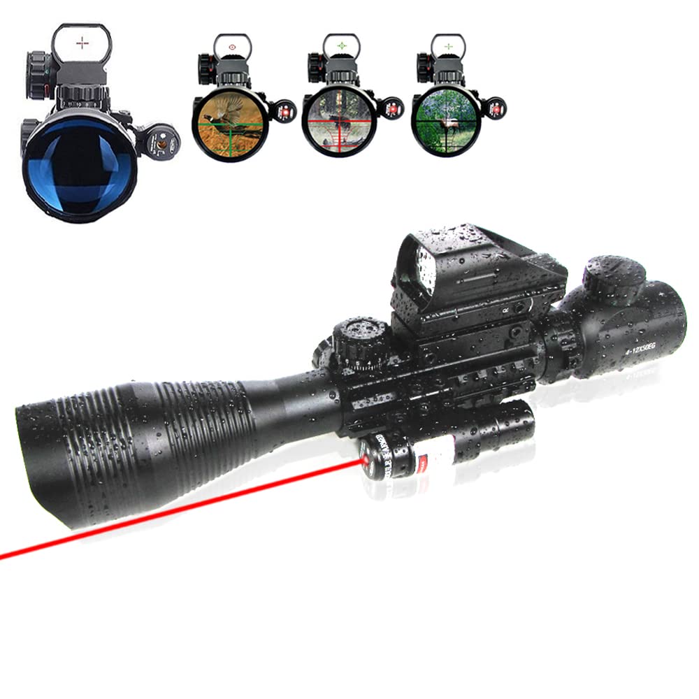 Riflescope 4-12X50&4-16x50AOEG Black Matte Finish Rifle Dual Illuminated Tactical Optical Scope Combine Reflex Sight Dot for Hunting Enthusiast and Experienced (4-12x50 Red)
