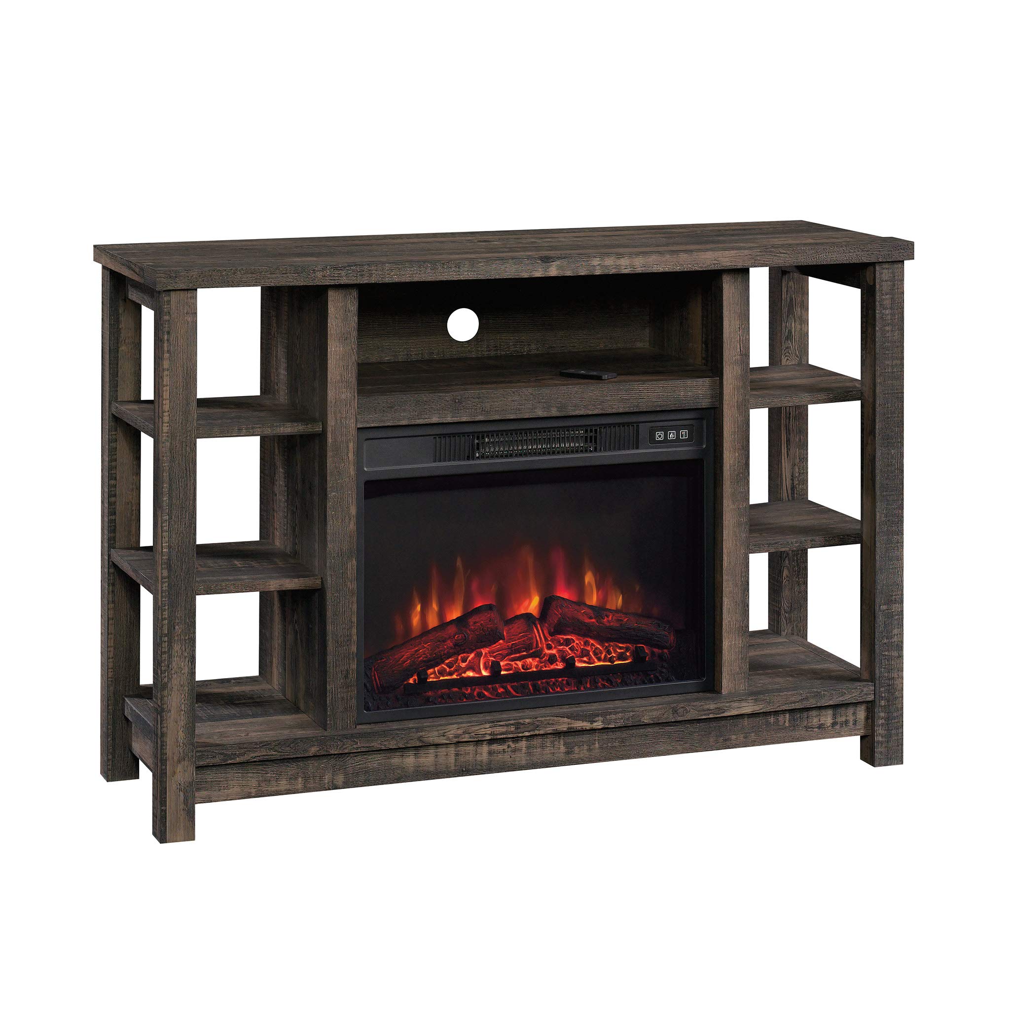 Sauder Miscellaneous Entertainment TV Console with Storage & Electric Fireplace, for TVs up to 54", Carbon Oak Finish