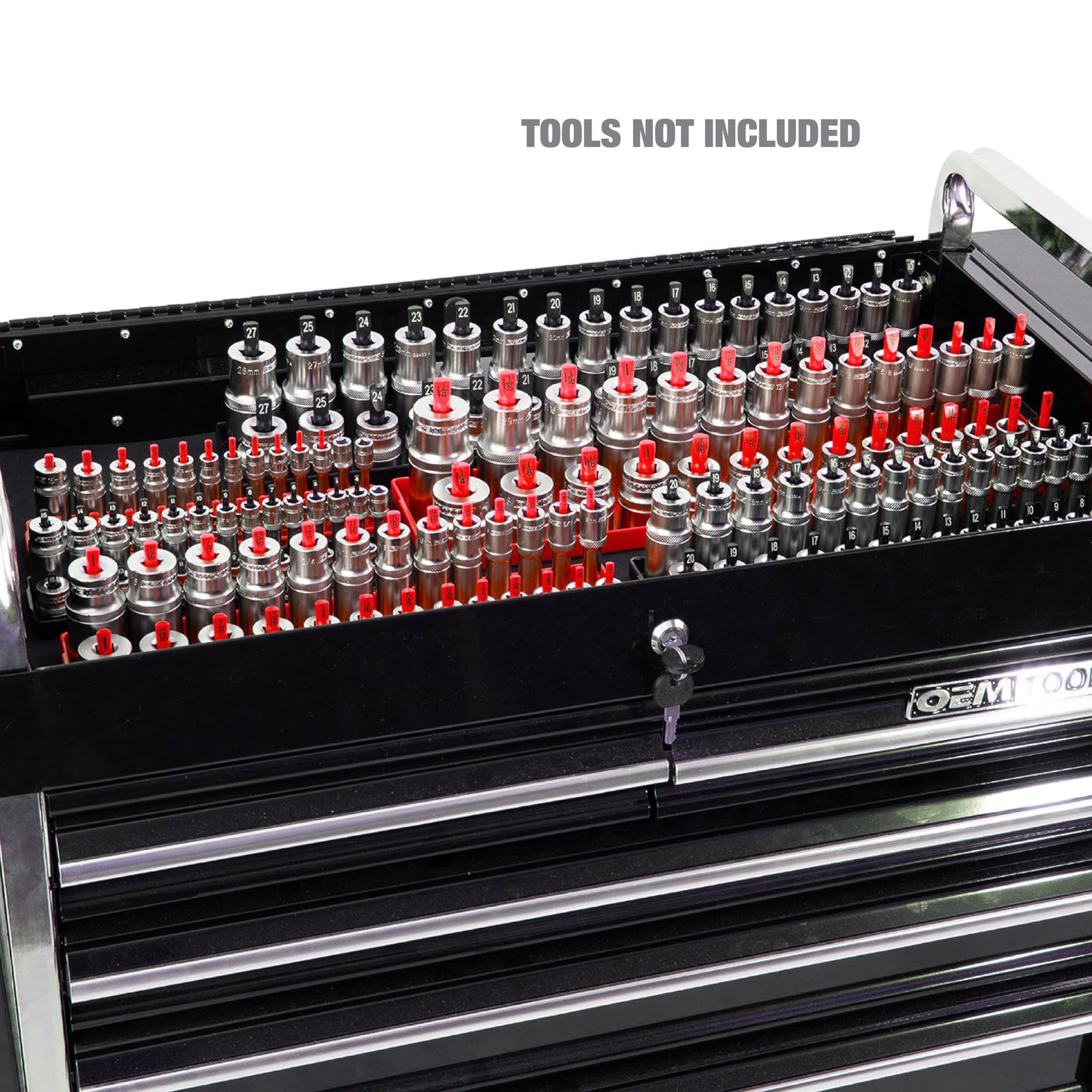 OEMTOOLS 22418 6 Piece SAE and Metric Socket Tray Set, SAE and Metric Socket Storage for Sizes 1/4", 3/8”, and 1/2" Drive, Socket Holders and Socket Organizer Tray for Toolbox, Orange and Black