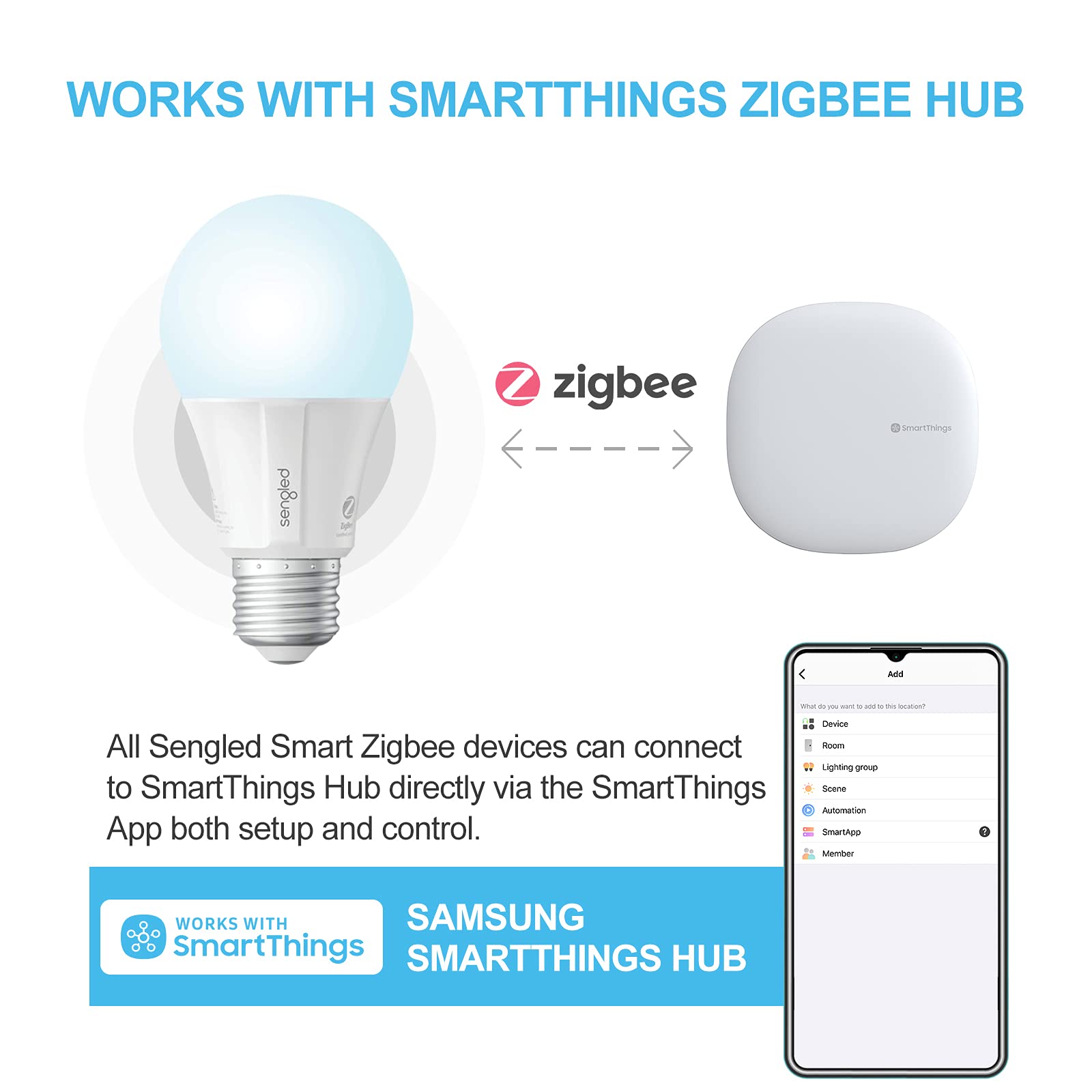 Sengled Zigbee Smart Light Bulbs, Smart Hub Required, Works with SmartThings and Echo with Built-in Hub, Voice Control with Alexa and Google Home, Daylight 60W Equivalent A19 Alexa Light Bulb, 6 Pack