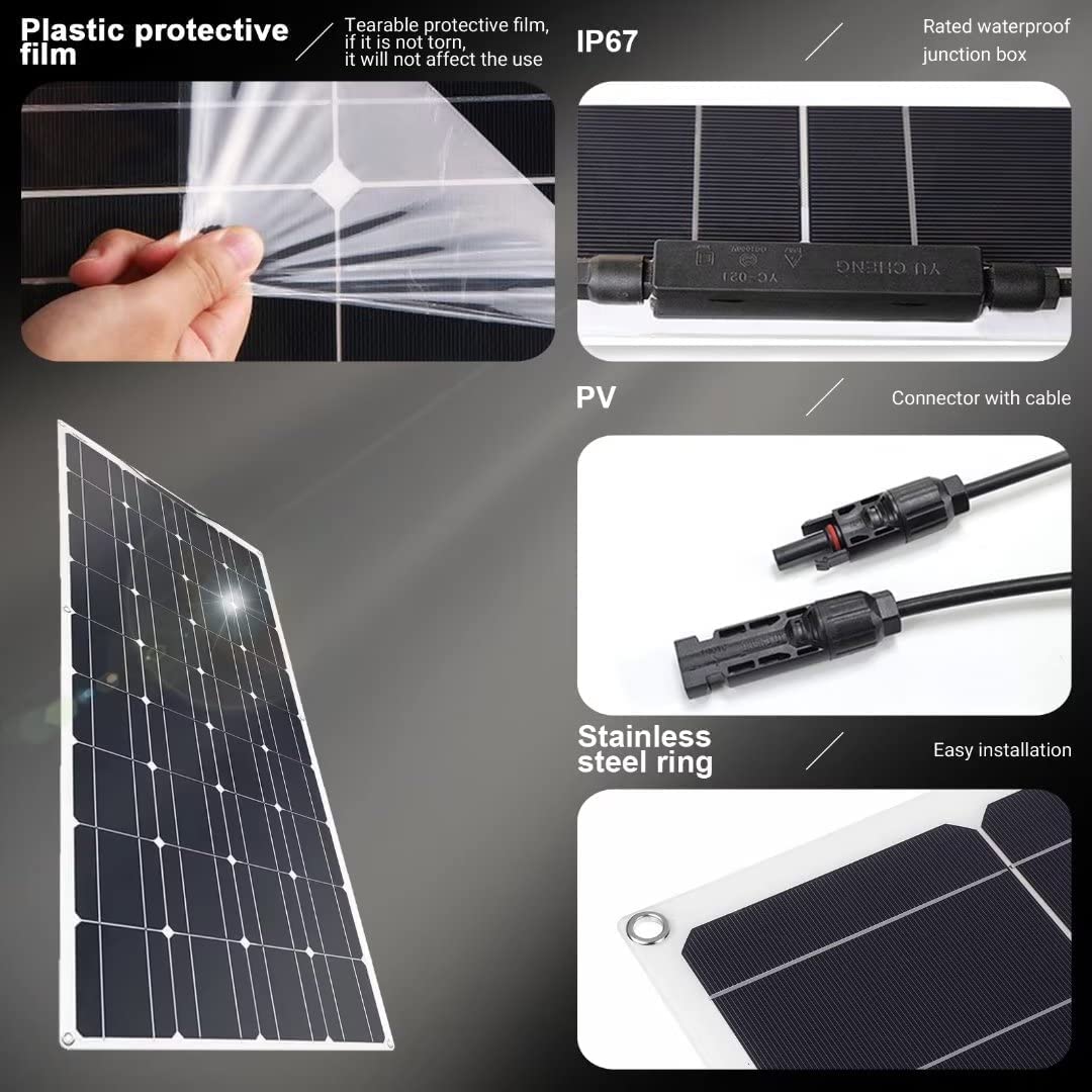 PUSHIZHIGUANG Solar Panels 600W 2X 300W Flexible Solar Panel 12V-36V PET Portable Solar Panel Suitable for Rv, Outdoor, Tent, Caravan…