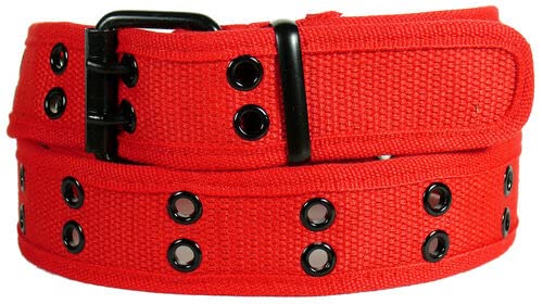 Unisex 100% Cotton Canvas Belt Double Hole For Men Women Buckle Jean (Red, Extra Large)