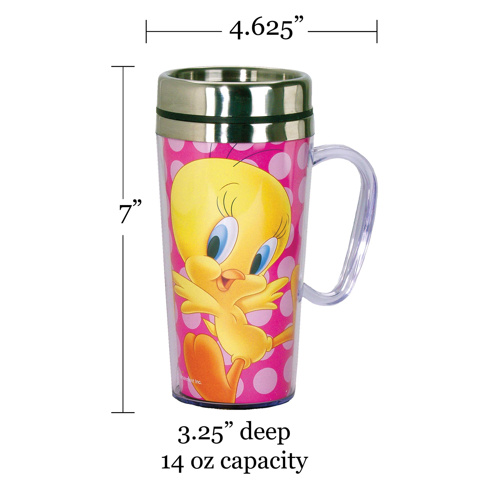 Spoontiques - Insulated Travel Mug - Tweety Bird Coffee Cup - Coffee Lovers Gift - Funny Coffee Mug - 14 oz โ Pink