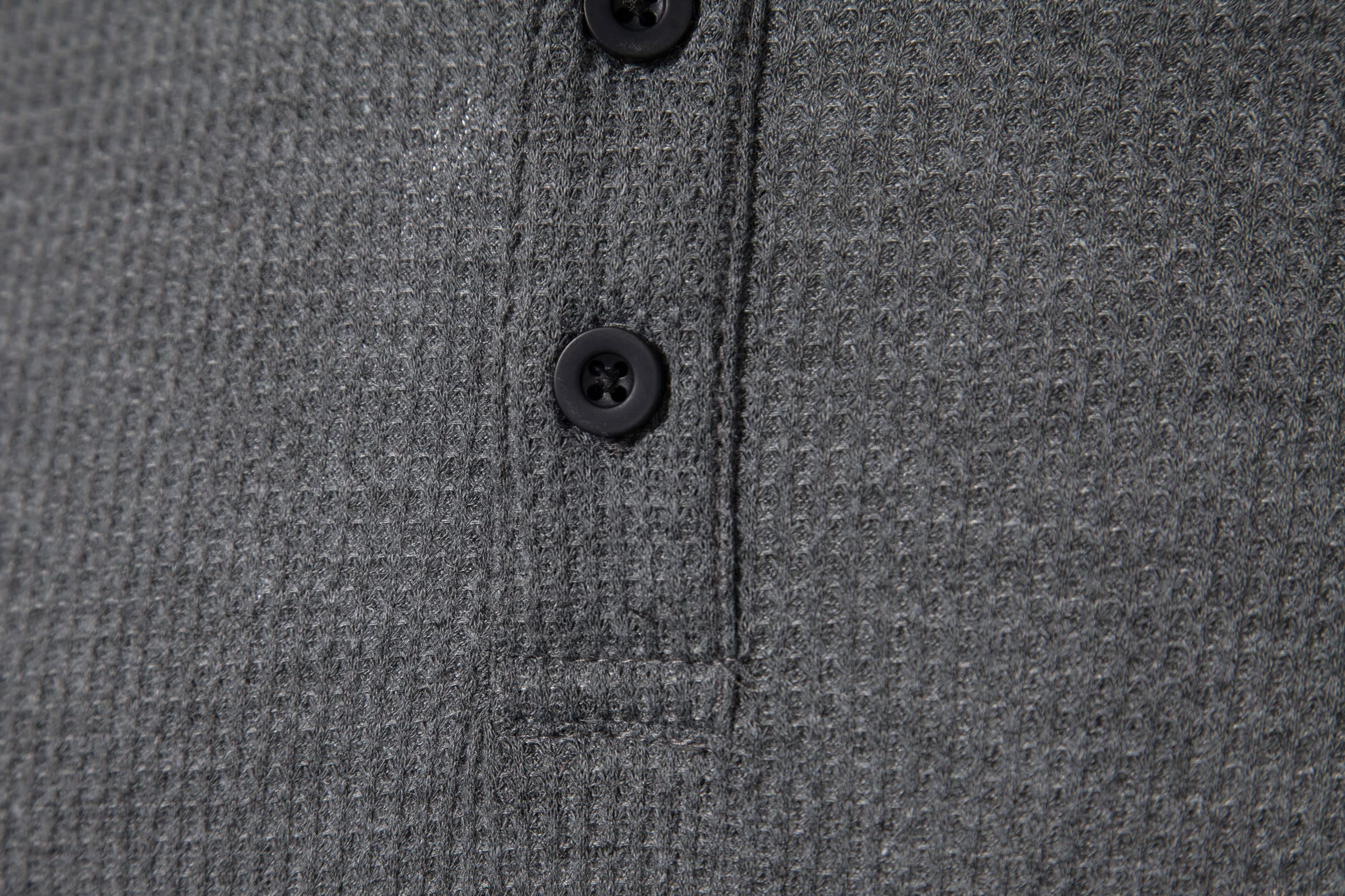 MUSE FATH Men’s Waffle Authentics Long Sleeve Henley Shirt Casual Button Placket T-Shirt-Dark Grey-L