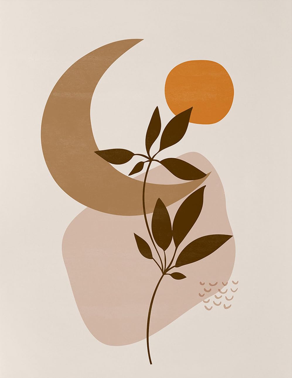OcenCo Botanical wall art, minimalist moon leaf modern art, boho print decor, abstract art print (12x16in,Unframed)