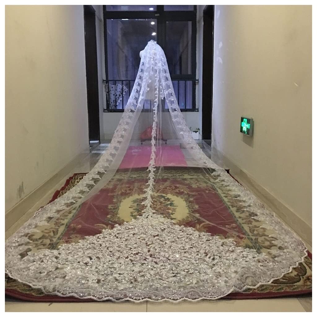 Ts Bridal Veils Sequins, New Luxury Cathedral Veil, Lace Made Long Wedding Veils ,Sequins Wraps (Color : Ivory, Item Length : 500cm)