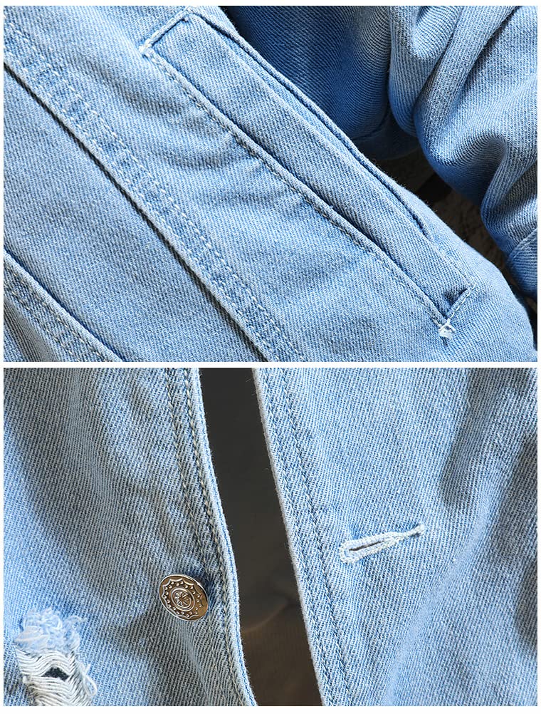 PASOK Men's Denim Hoodie Jacket Casual Slim Fit Button Down Jeans Coat Thin Style Blue XL