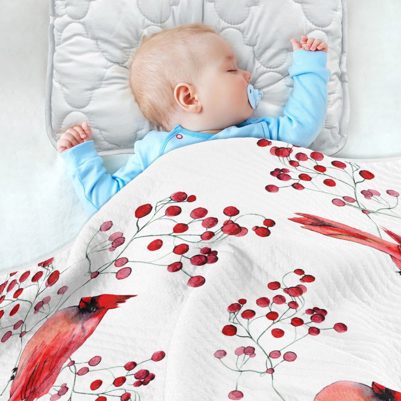 Ollabaky Cute Red Birds Baby Blanket for Boys Girls Cotton Throw Blanket Swaddle Blanket for Crib Stroller Nursery Receiving Blanket Infant Toddler Unisex 30"x40"