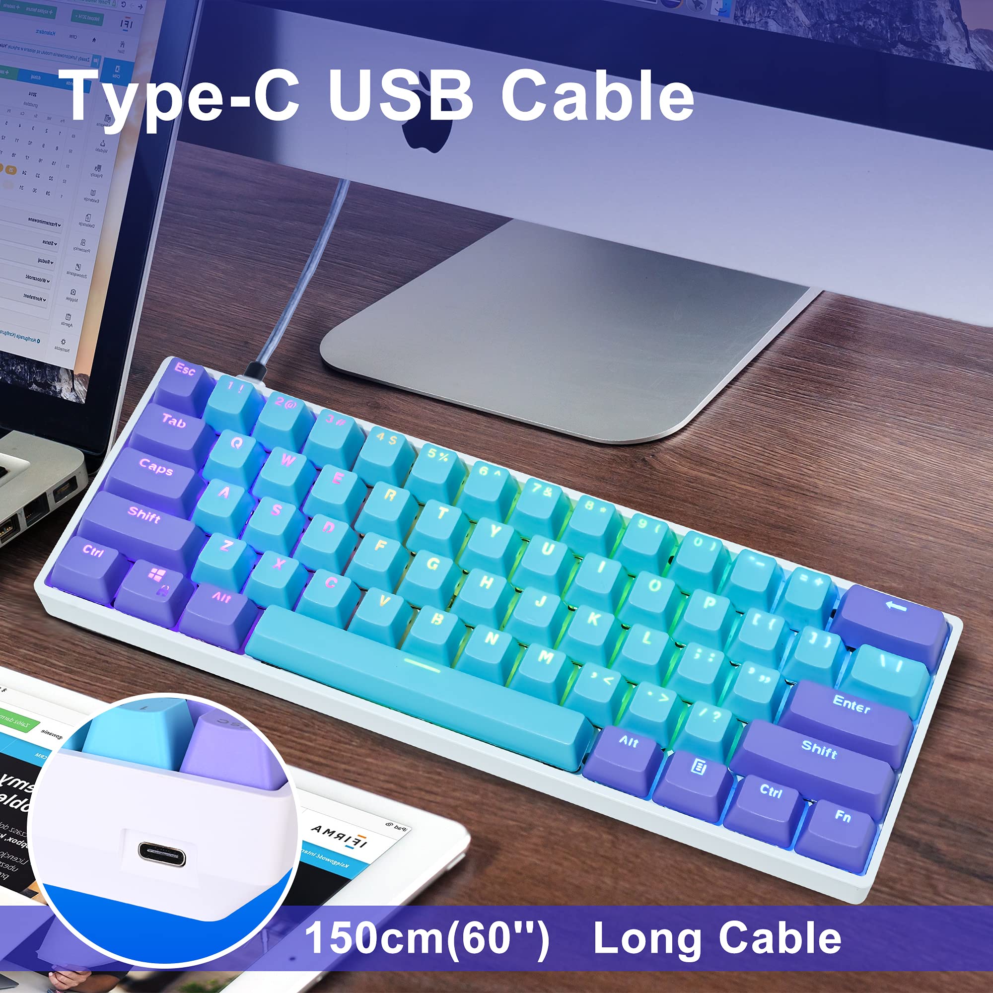 Ussixchare GK61 60% Mechanical Keyboard SK61 Custom RGB Programmable Gaming Keyboard with Hot Swappable Red Switch for PC/Win/PS4/Xbox (Gateron Optical Brown, Shen2)