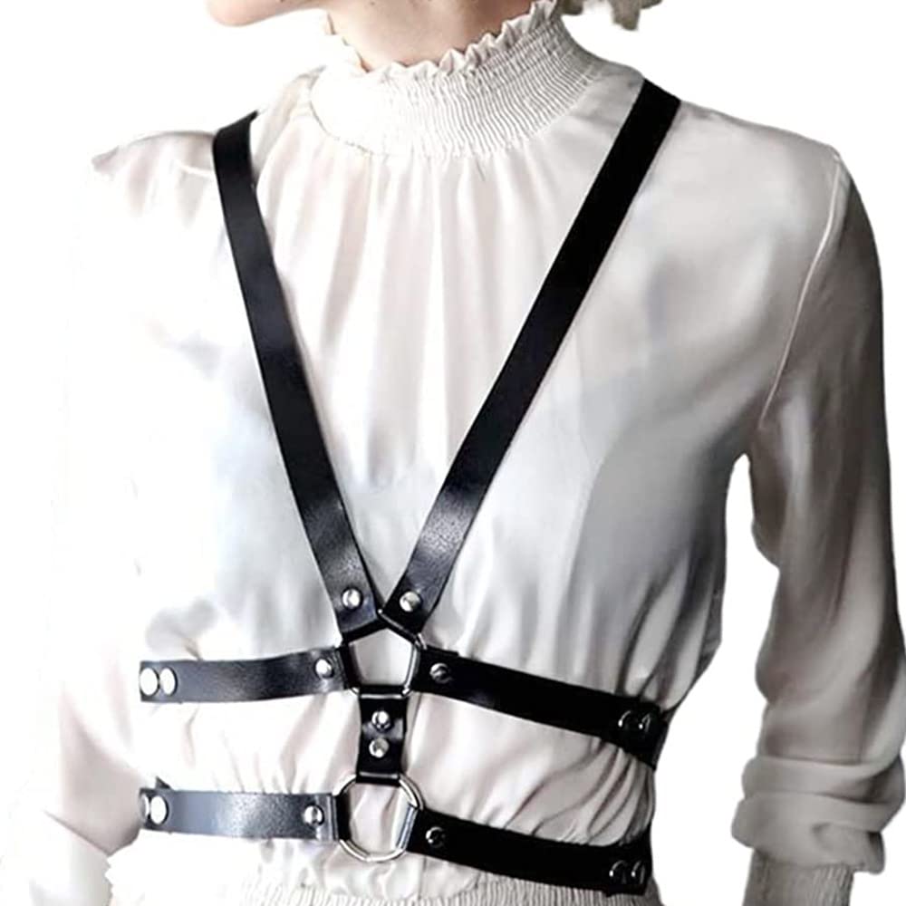 Women's Punk Gothic Dance Body Harness Shoulder Suspender Chest Bra Top Vest Belt Necklace Waist Chain for Carnival (b)